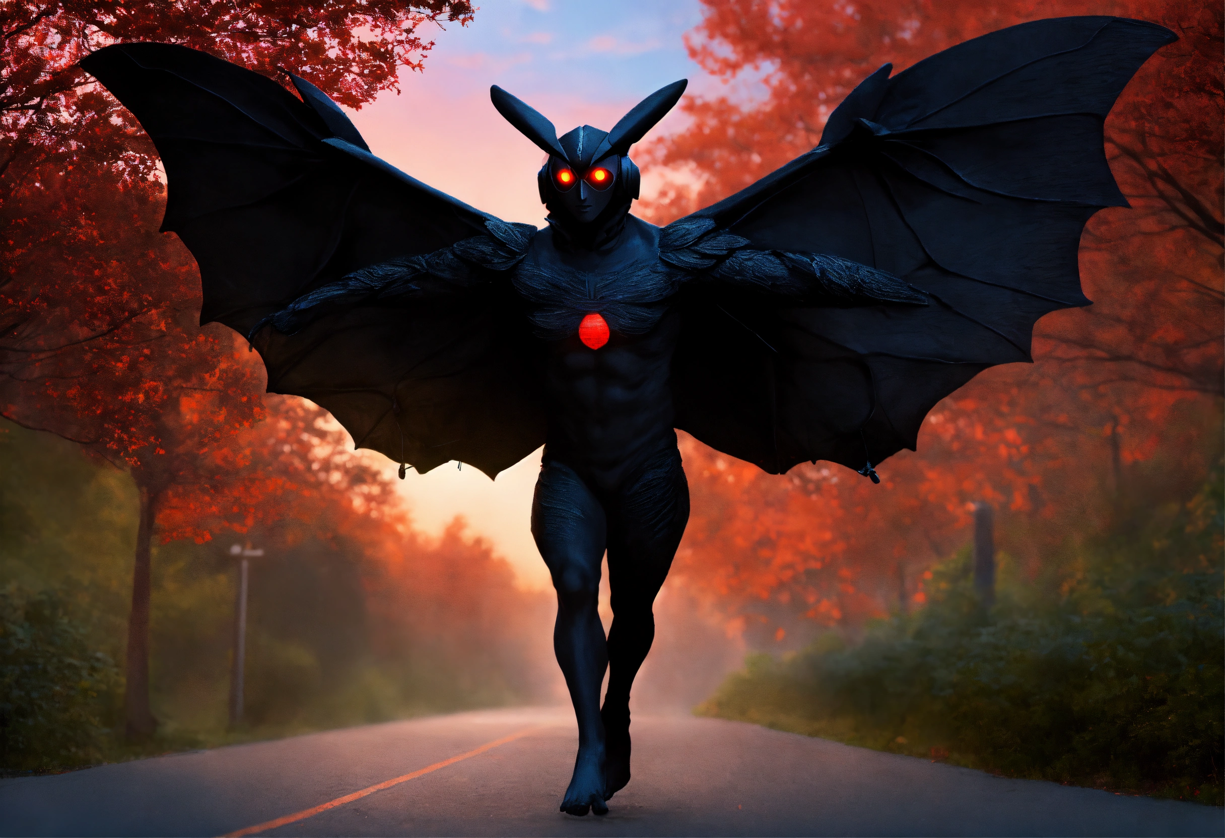 Lexica - Photorealistic humanoid mothman with black body and red ...