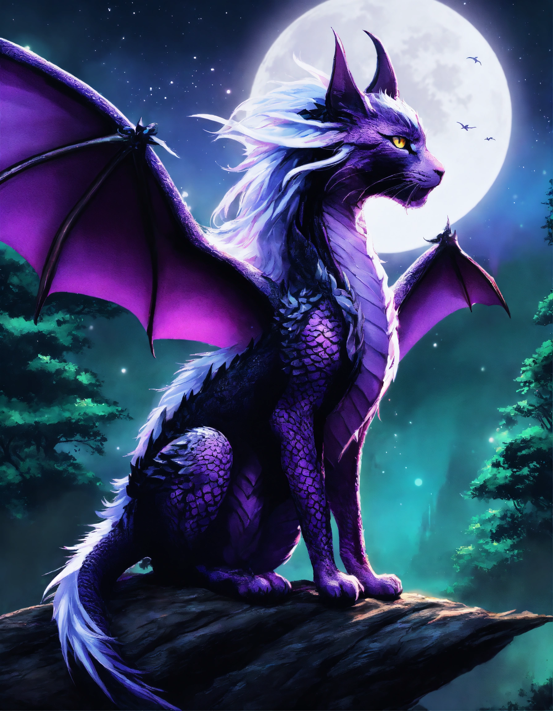 Lexica - White Black purple Dragon Cat with wings the wizard, fantasy ...