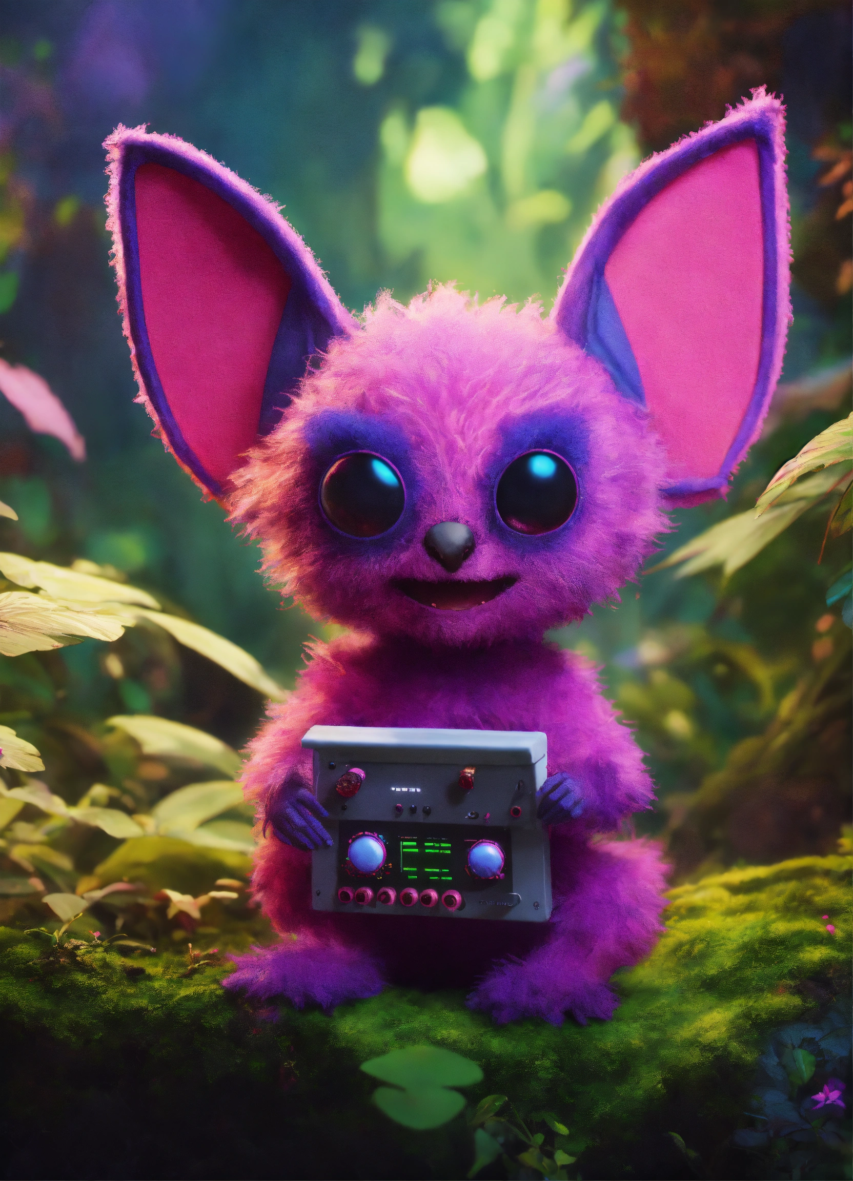Lexica - Cute fuzzy pink and purple alien fruitbat character with bug ...