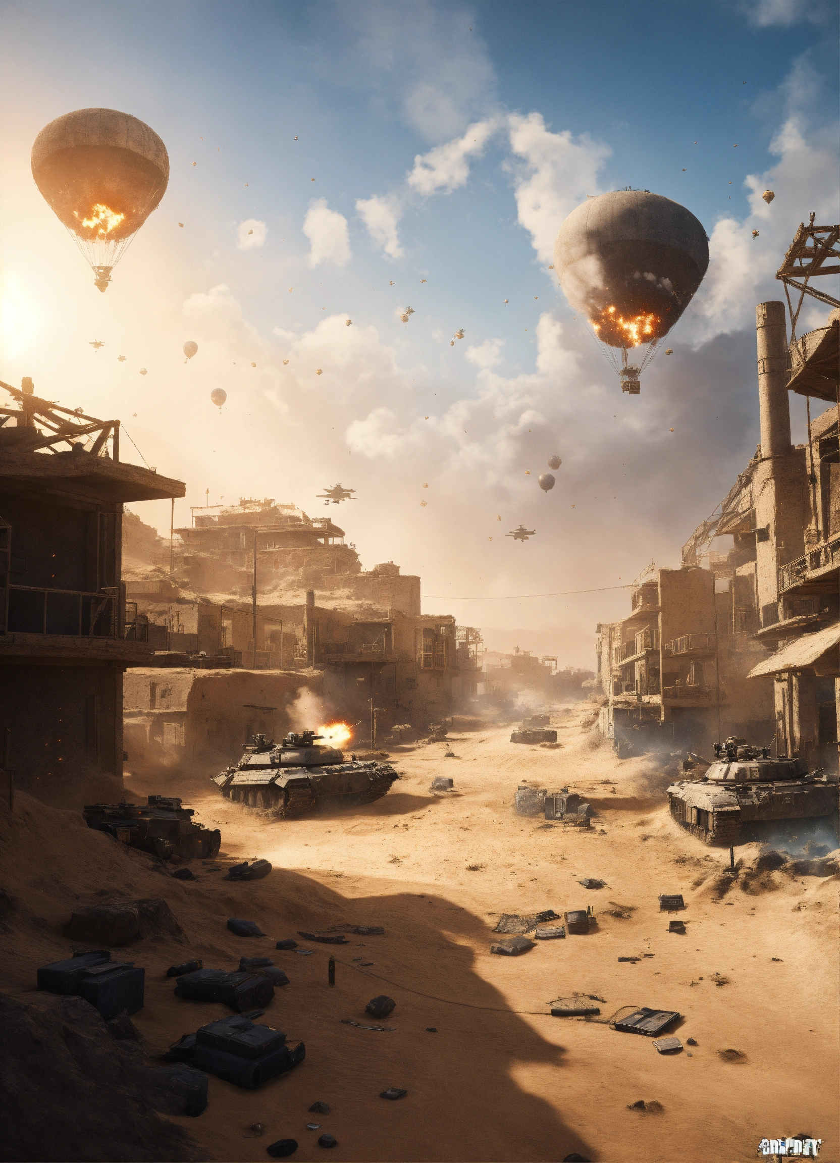 Lexica - Warzone map call of duty, blue sky, sand, explosions
