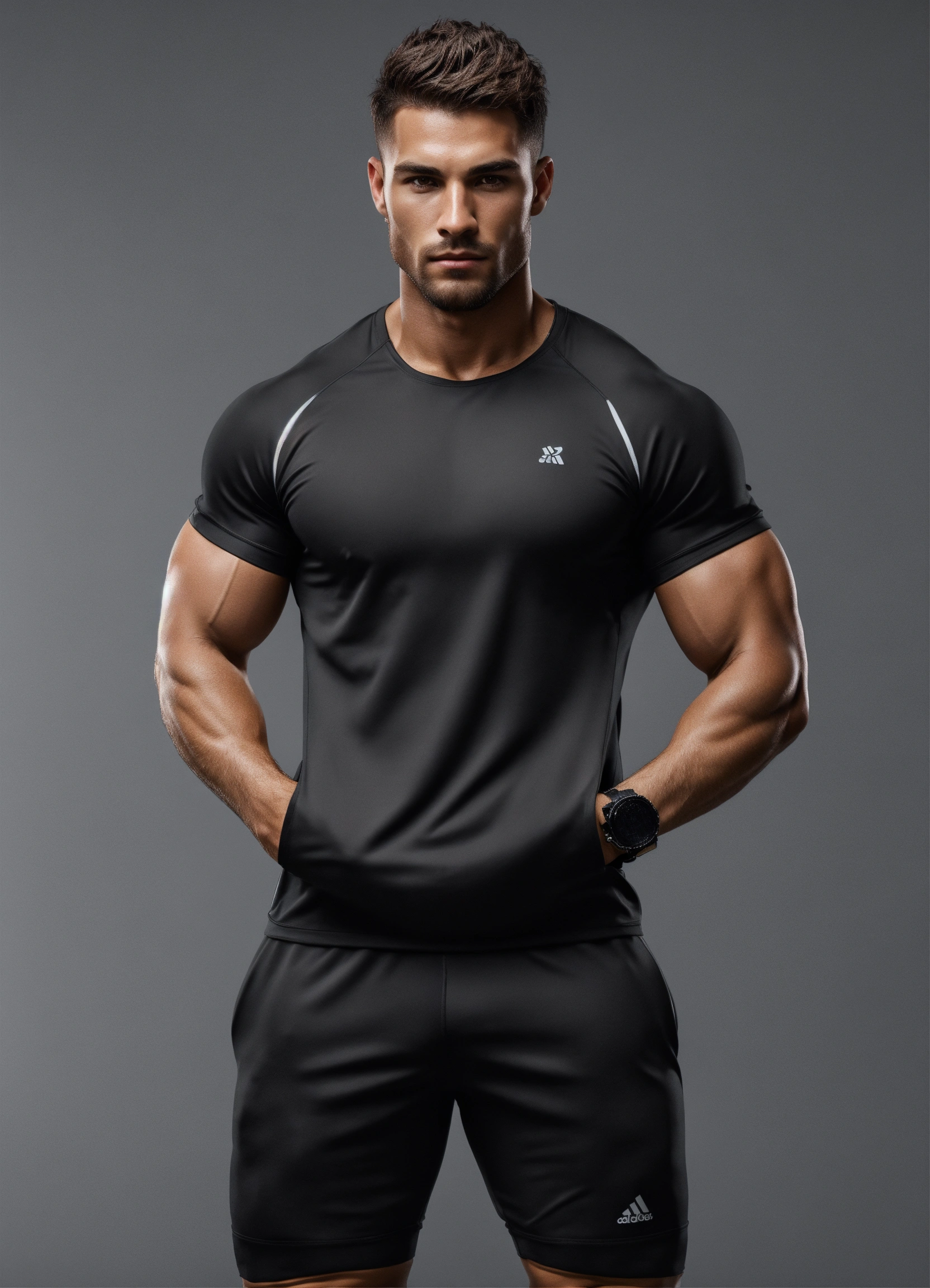 Lexica - A fitness man, black color fitness wear, front view, studio ...