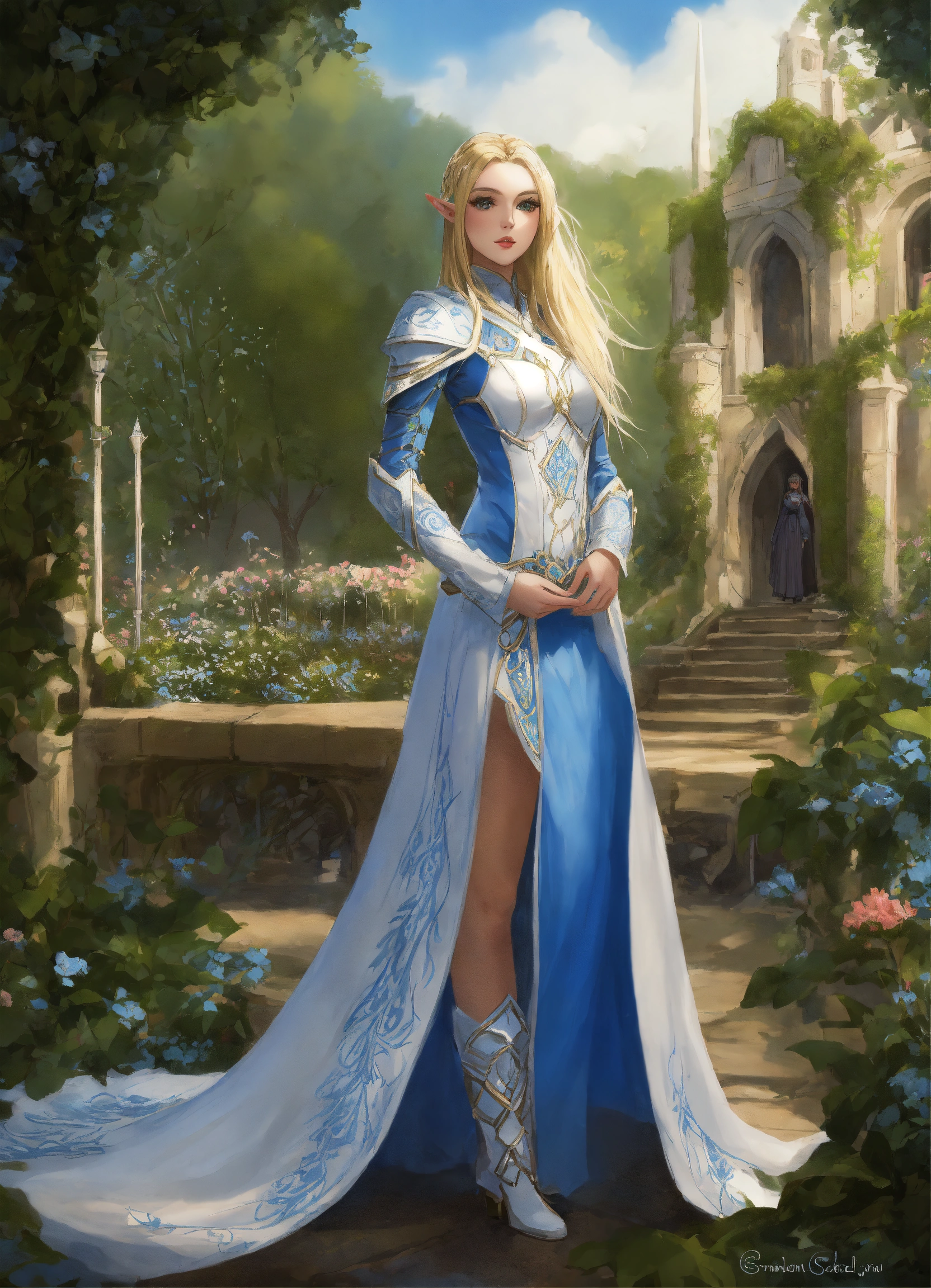 Lexica - Drawing of an elf, royalty, sci fi, cybernetic, white and blue ...
