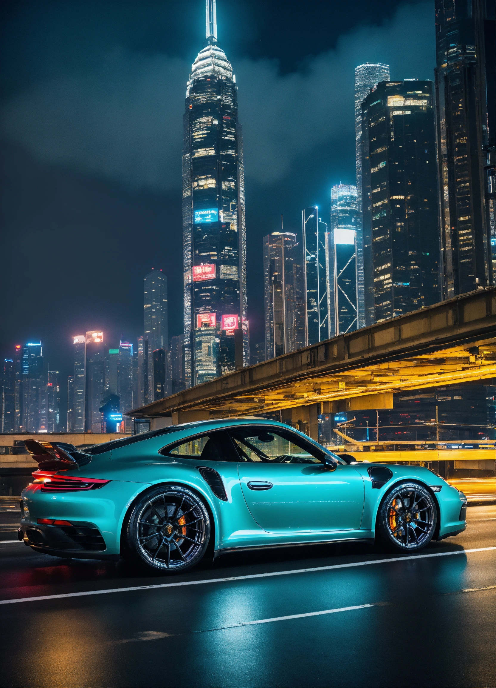 Lexica - 2023 Porsche 911, cyan, doors opened, metallic appearance ...