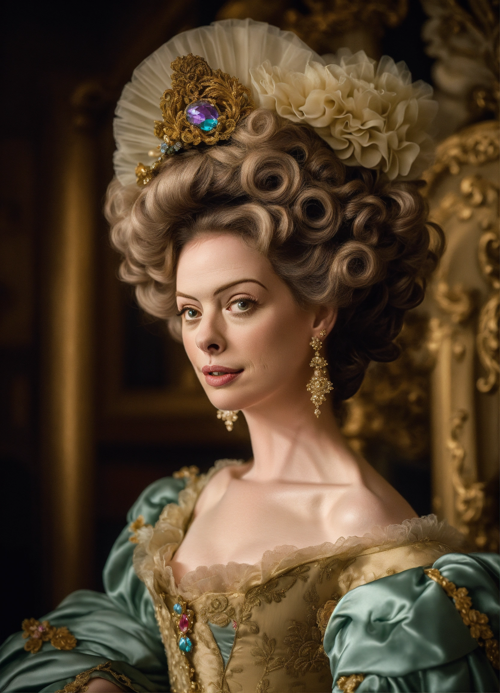 Lexica - "Rococo Ann Hathaway as Mrs De Pompadour", elaborate gown ...