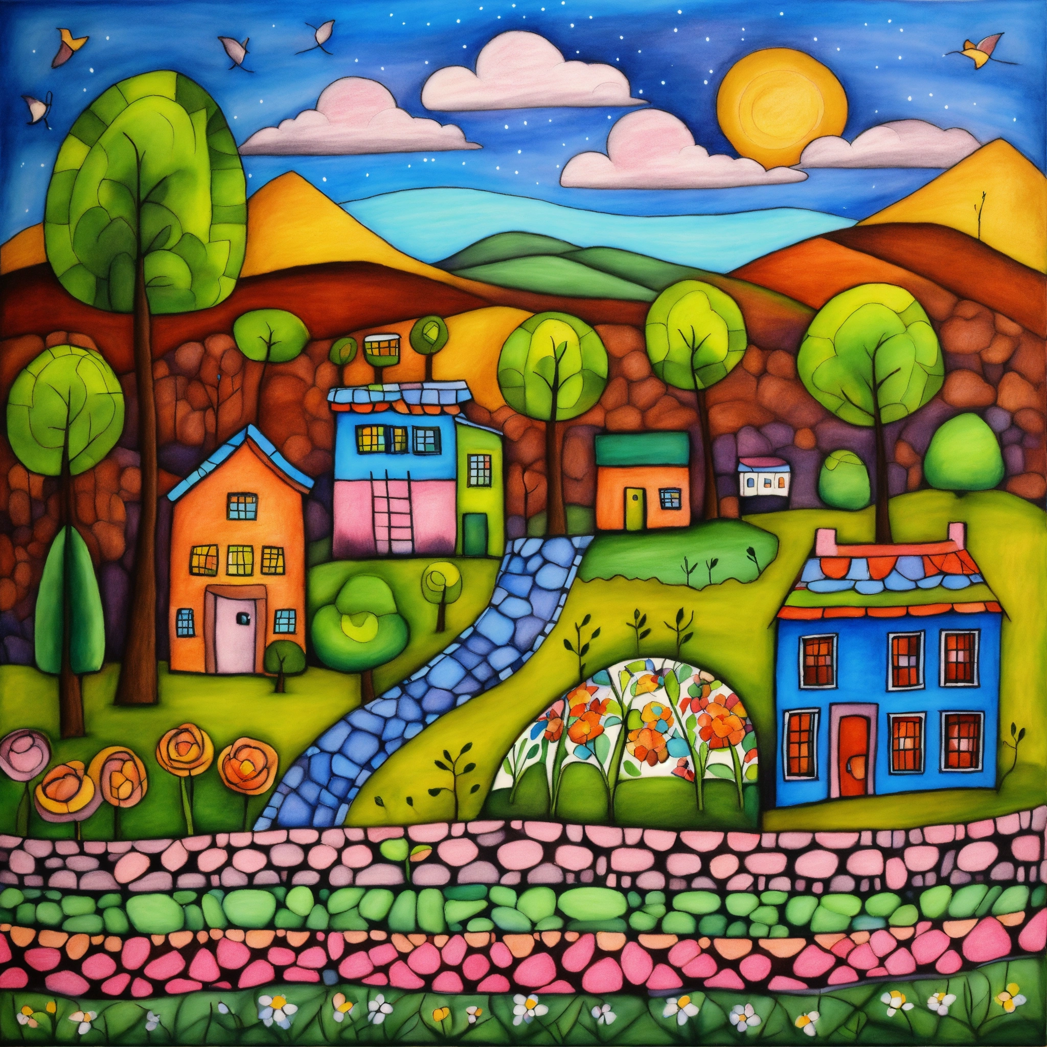 Lexica - Art drawing landscape scene folk art style inspired by karla ...