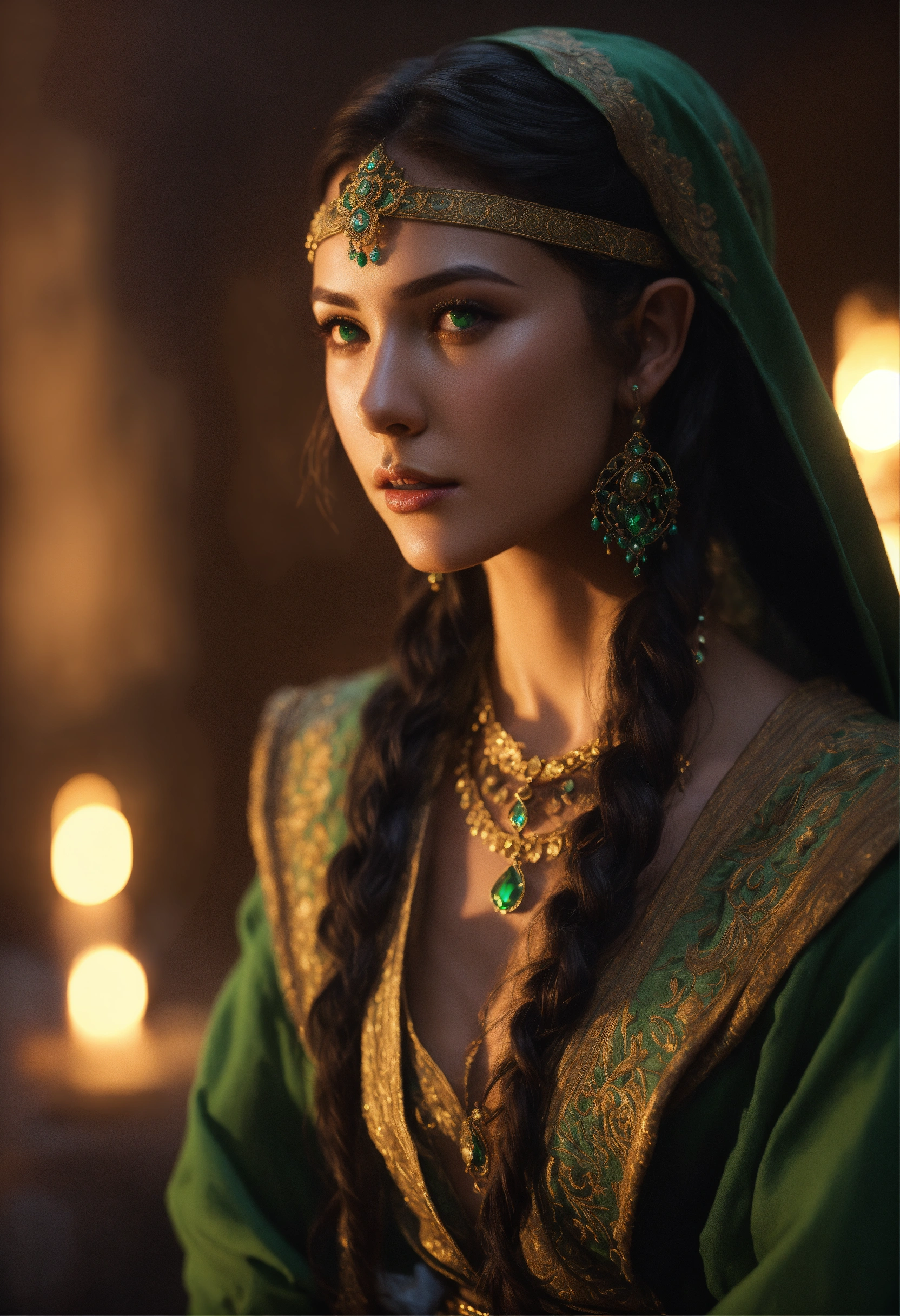 Lexica - Tamerlane female elf in medieval style, turkish clothes, green ...