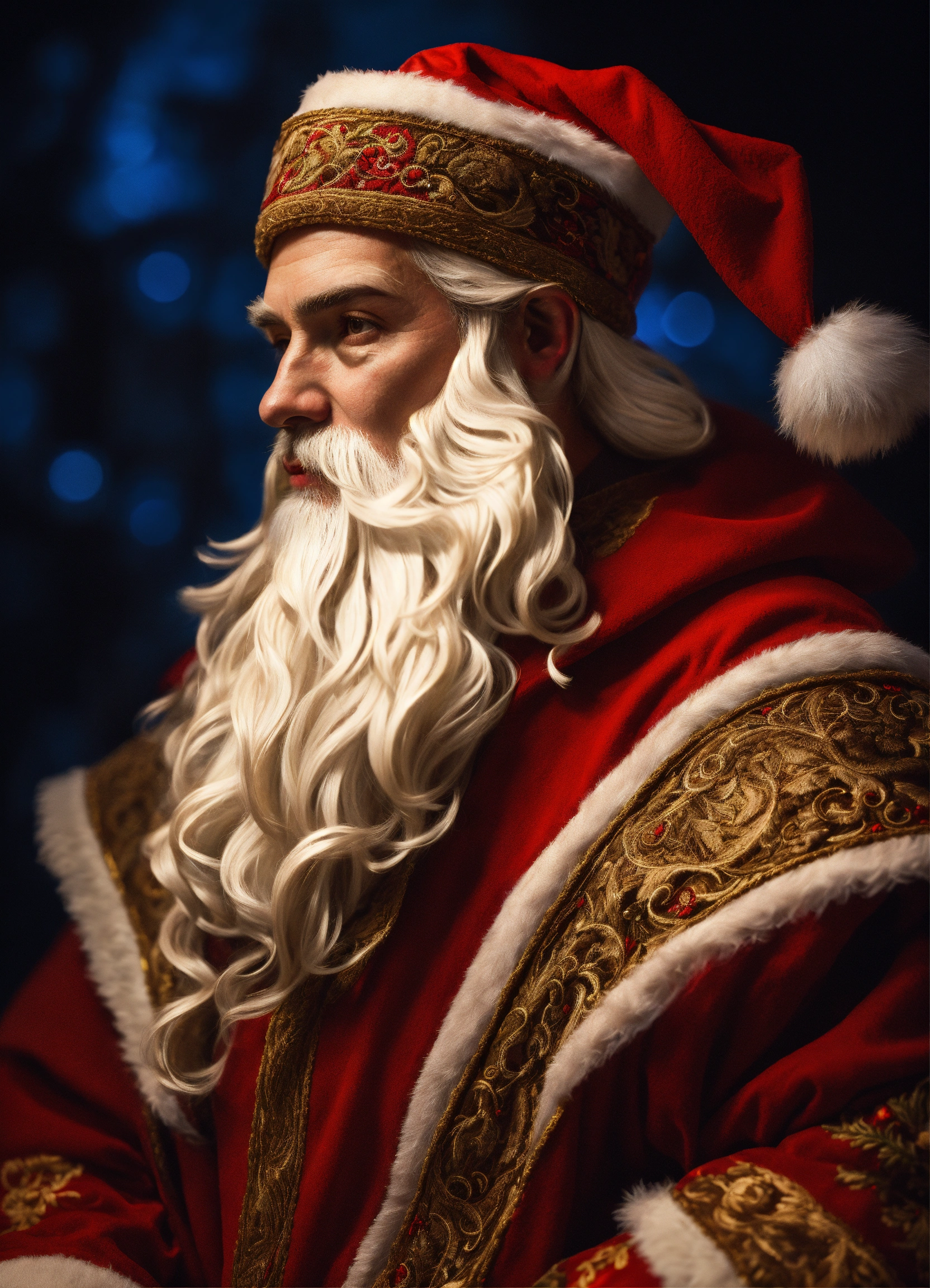 Lexica - Beautiful medieval Santa Claus sideview portrait, intricate ...