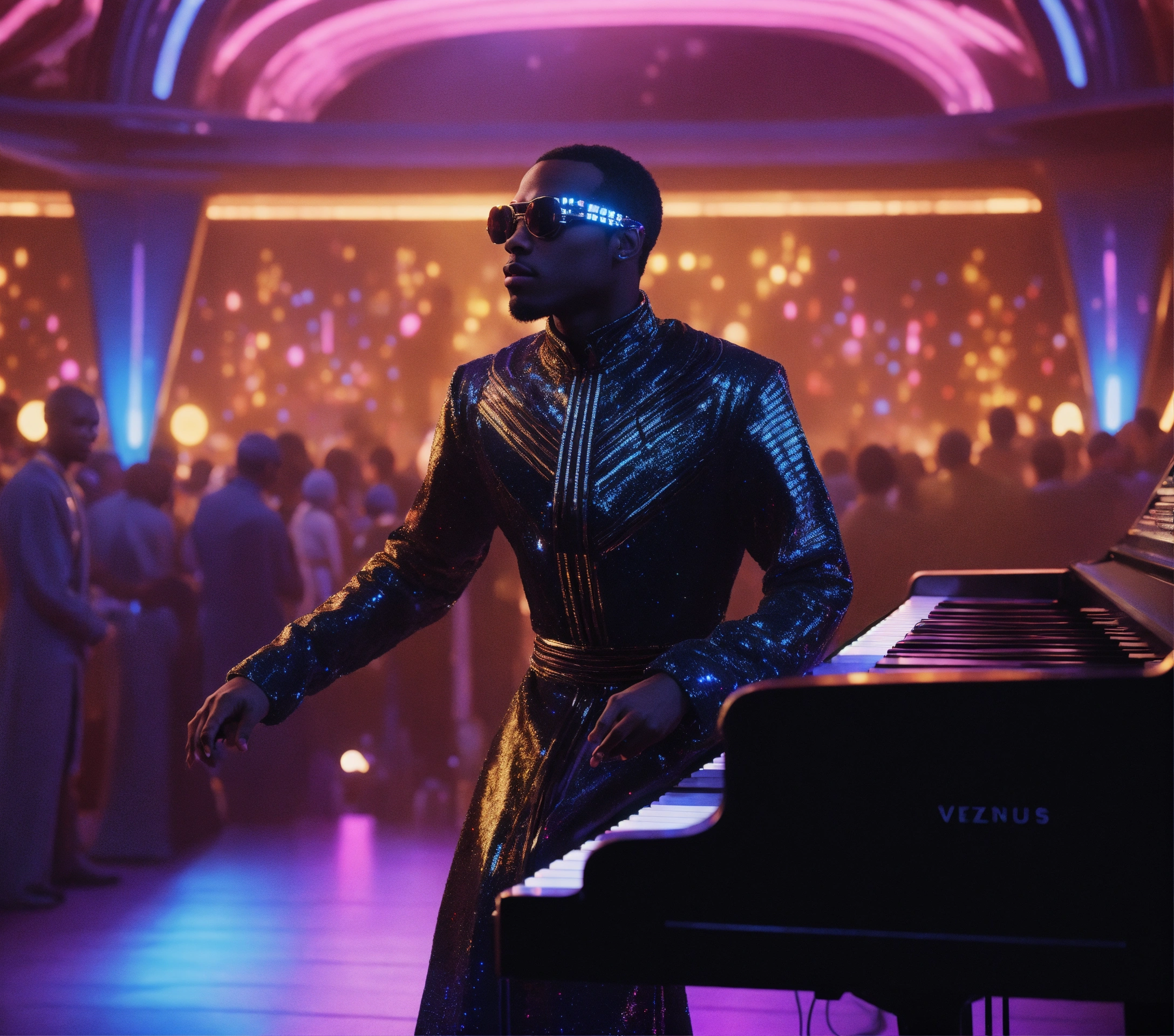 Lexica - Zoom out from a black male humanoid wearing a fancy space robe ...