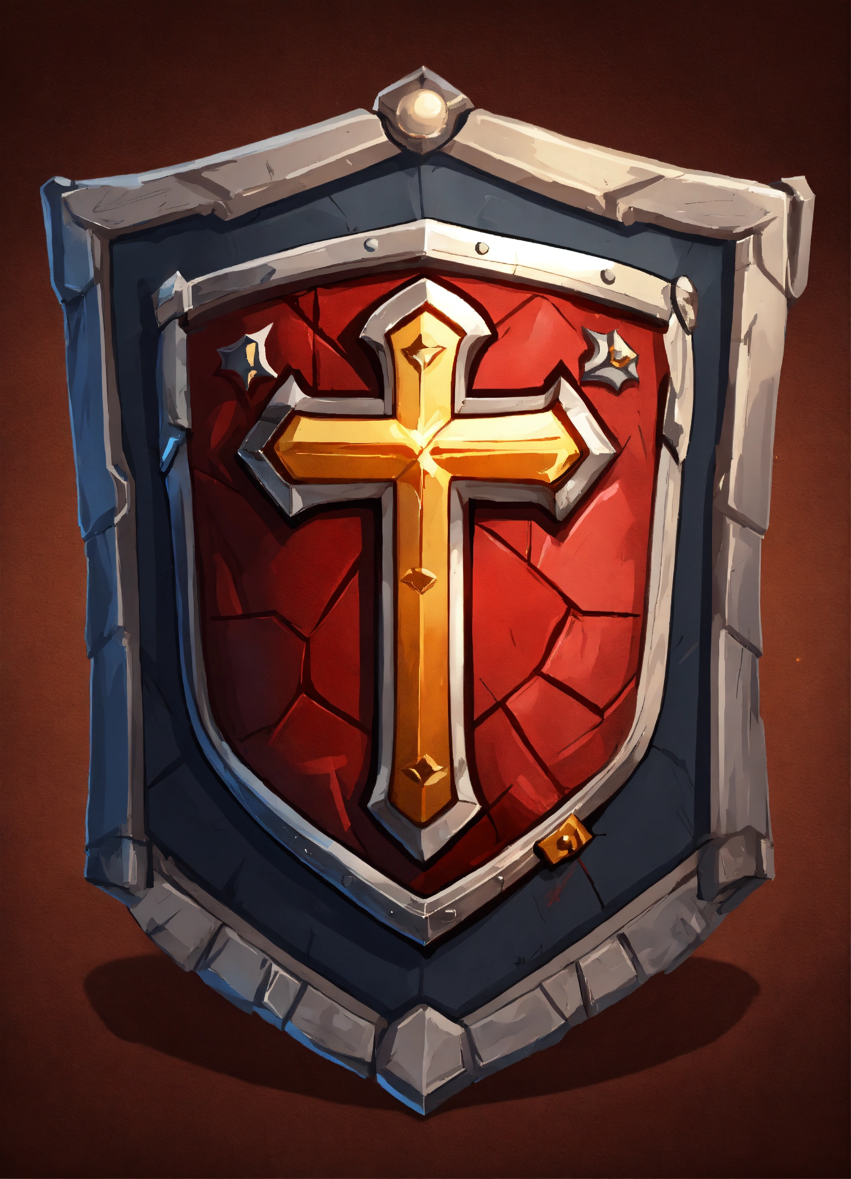 Lexica - Battle shield game icon, bible style, 2d cartoon, red accent