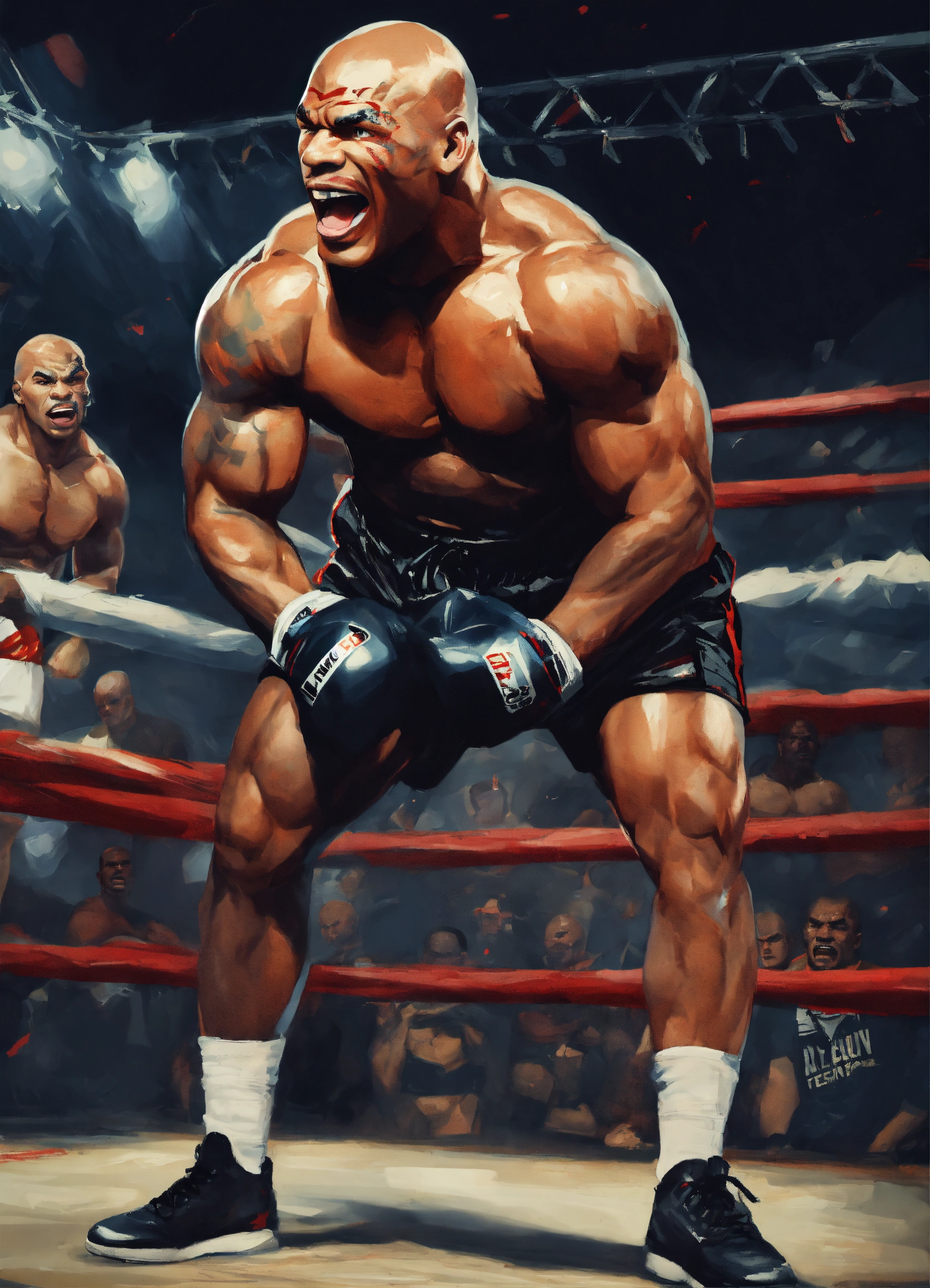 Lexica - Digital portrait of an anger muscular Mike Tyson with a bald ...