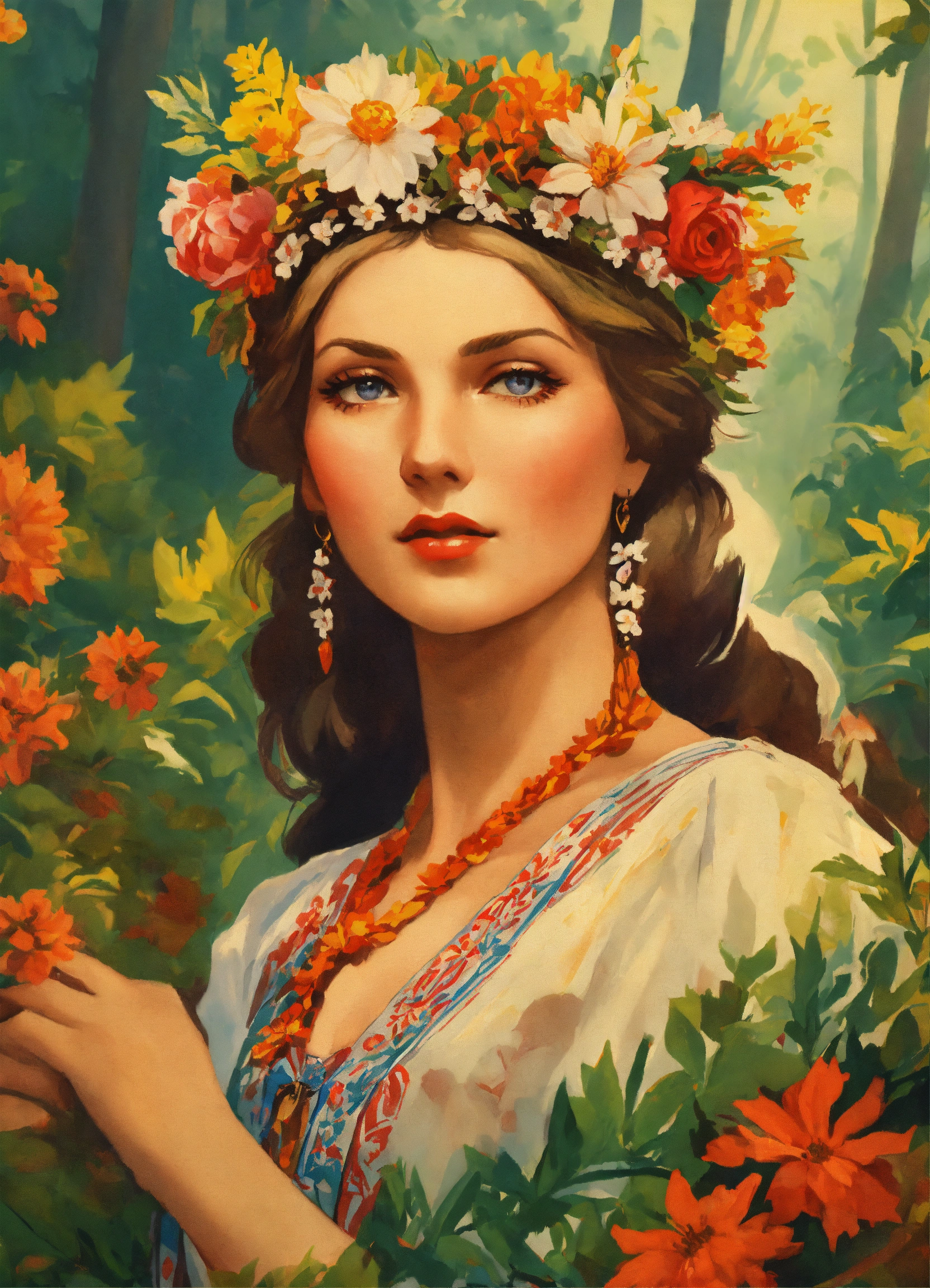 Lexica - Vintage poster of a beautiful Slavic woman’s face in ...