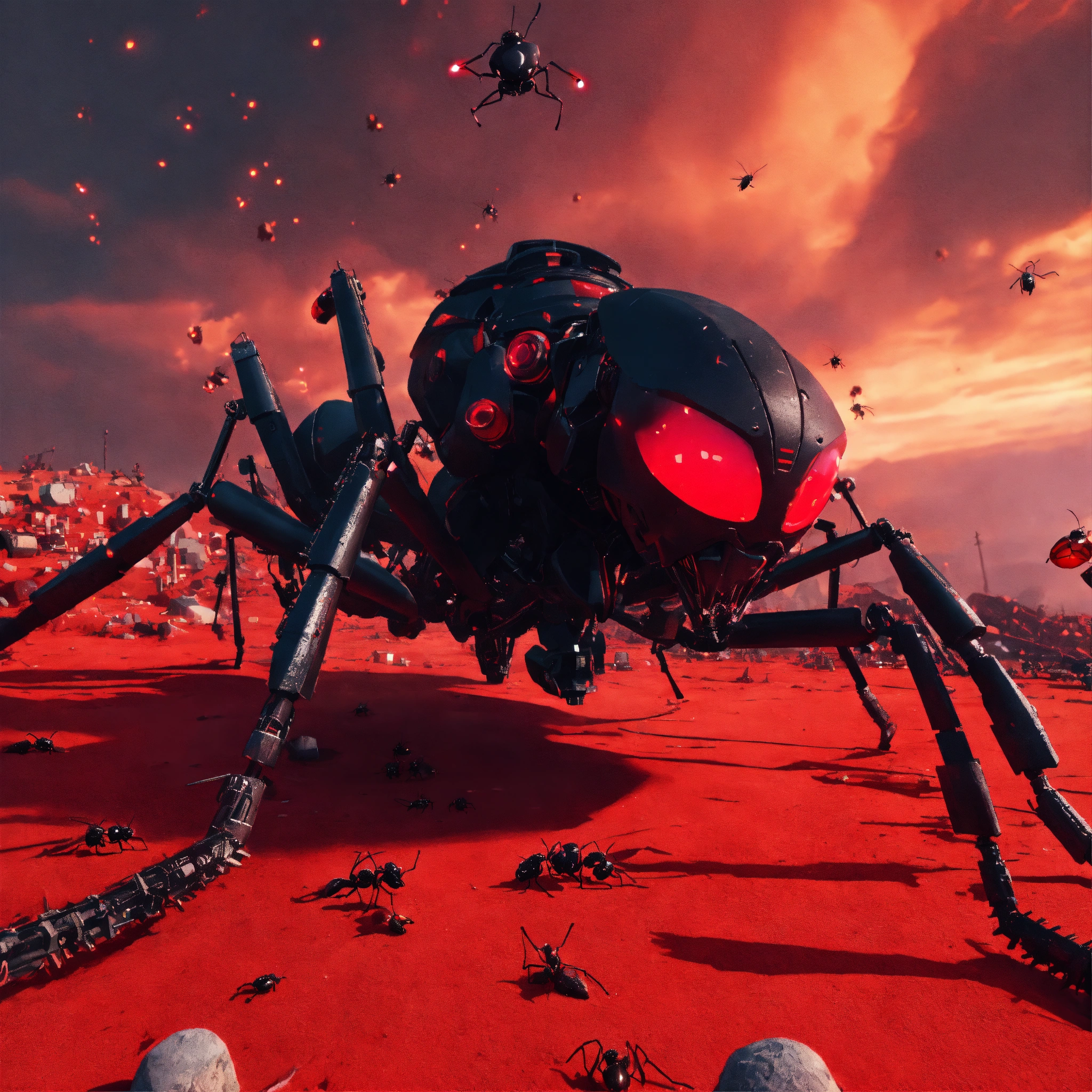 Lexica - Large black mean ant faced bio-robotic hornets with red eyes ...