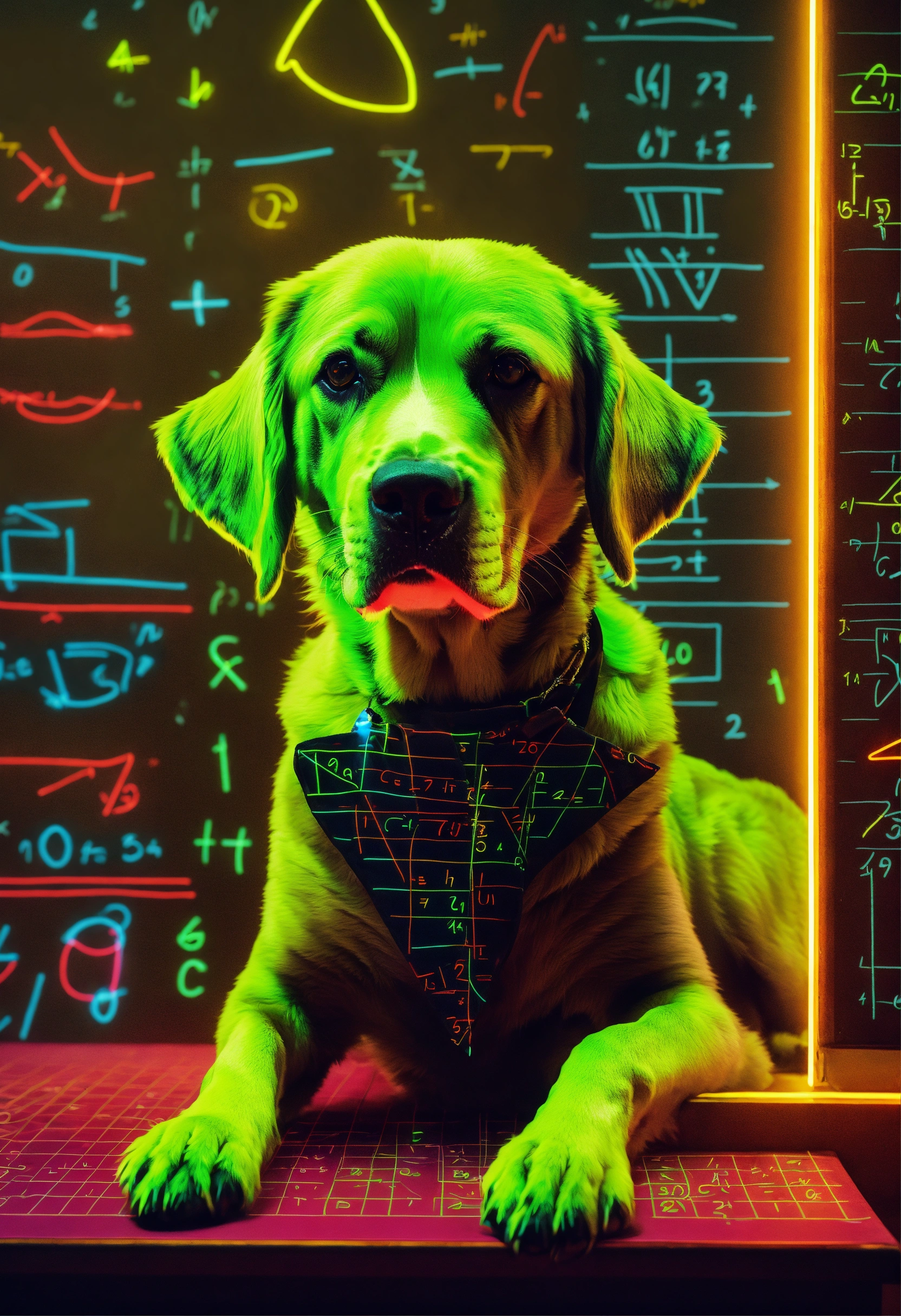 Lexica - Neon dog doing mathematics