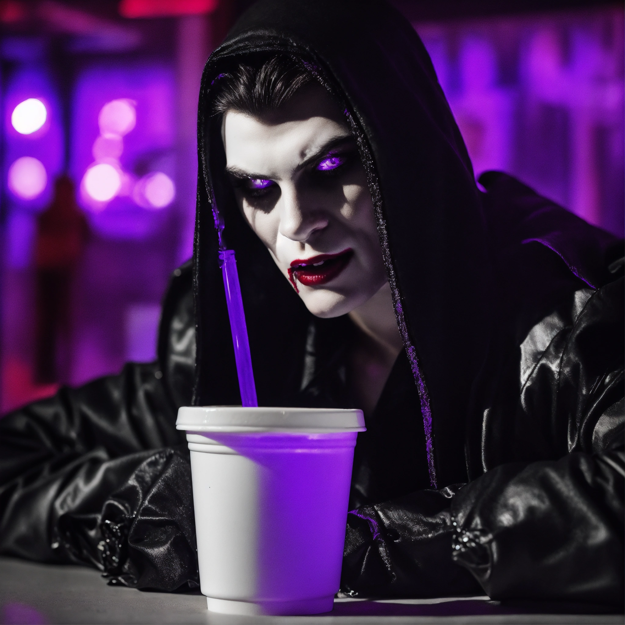Lexica - Vampire Sipping Lean out of Styrofoam Cup Black and white but ...