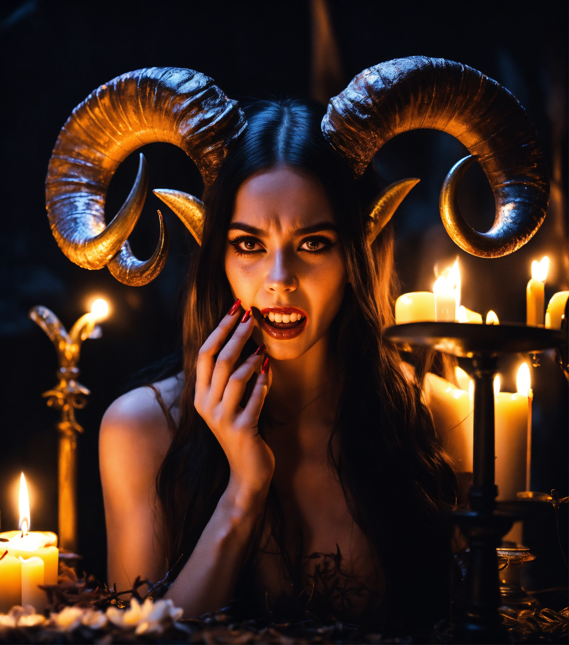 Lexica - Attractive,Female, Demon, Ram Horns, Whited out eyes, Dead ...