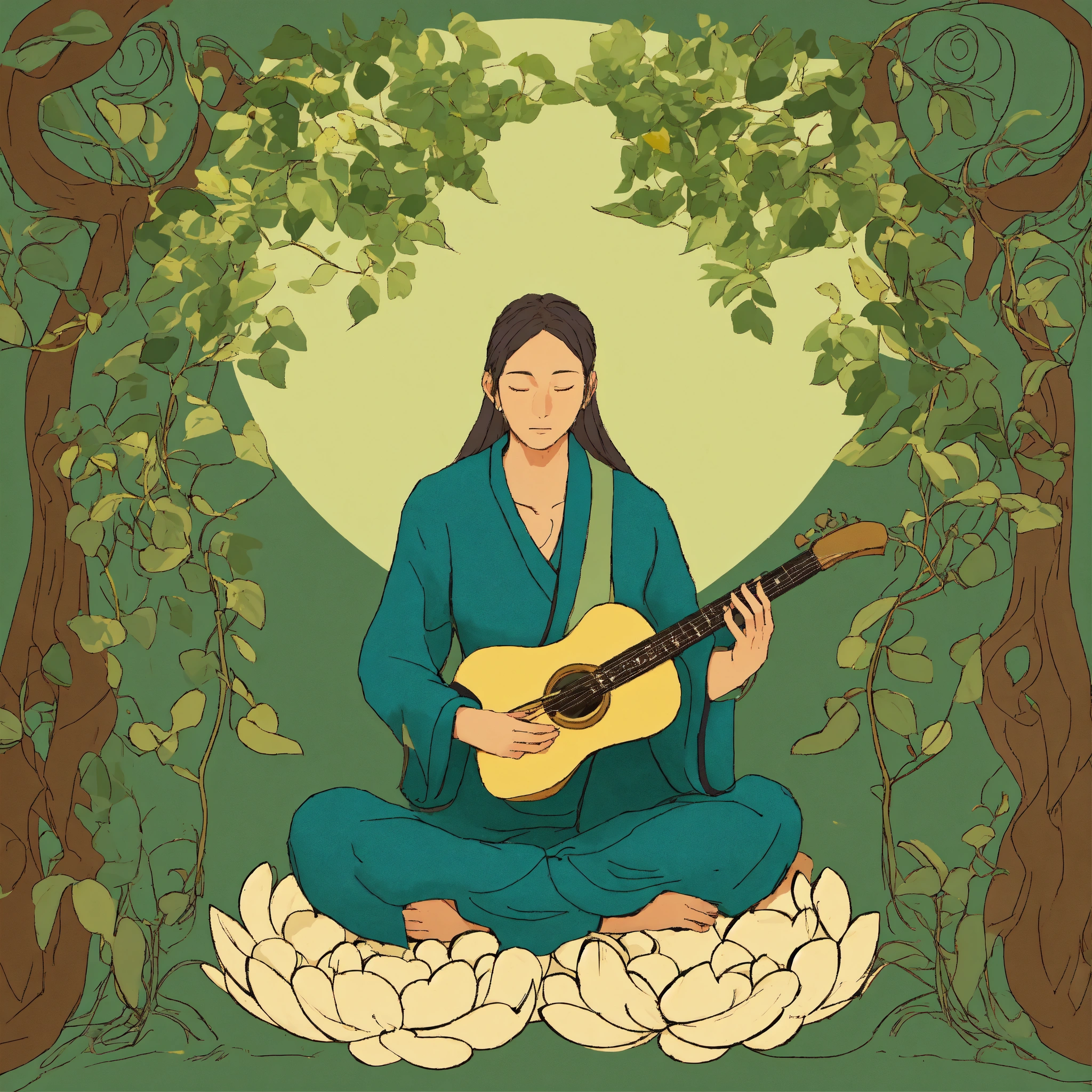 Lexica - Musician meditating being zen with green vines with green ...
