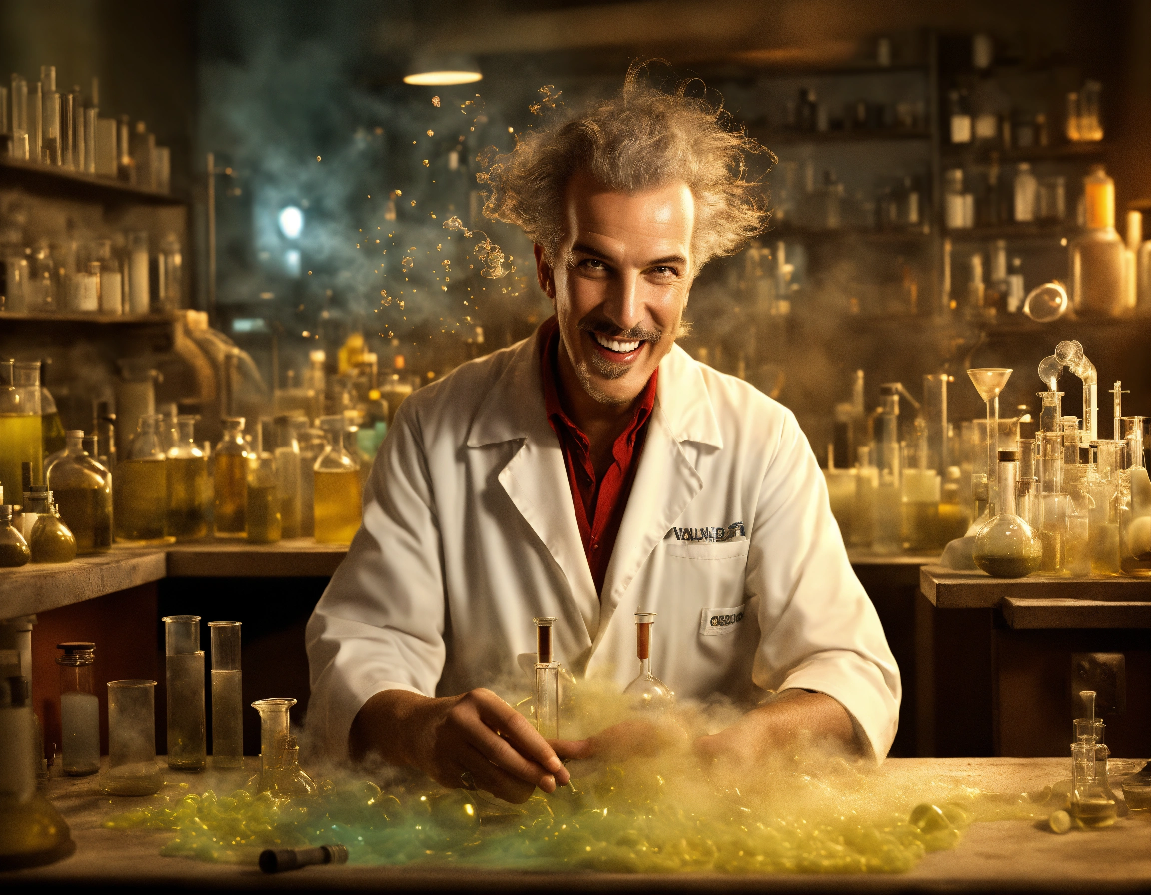 Lexica - A stunning picture of a mad scientist mixing chemicals in his ...