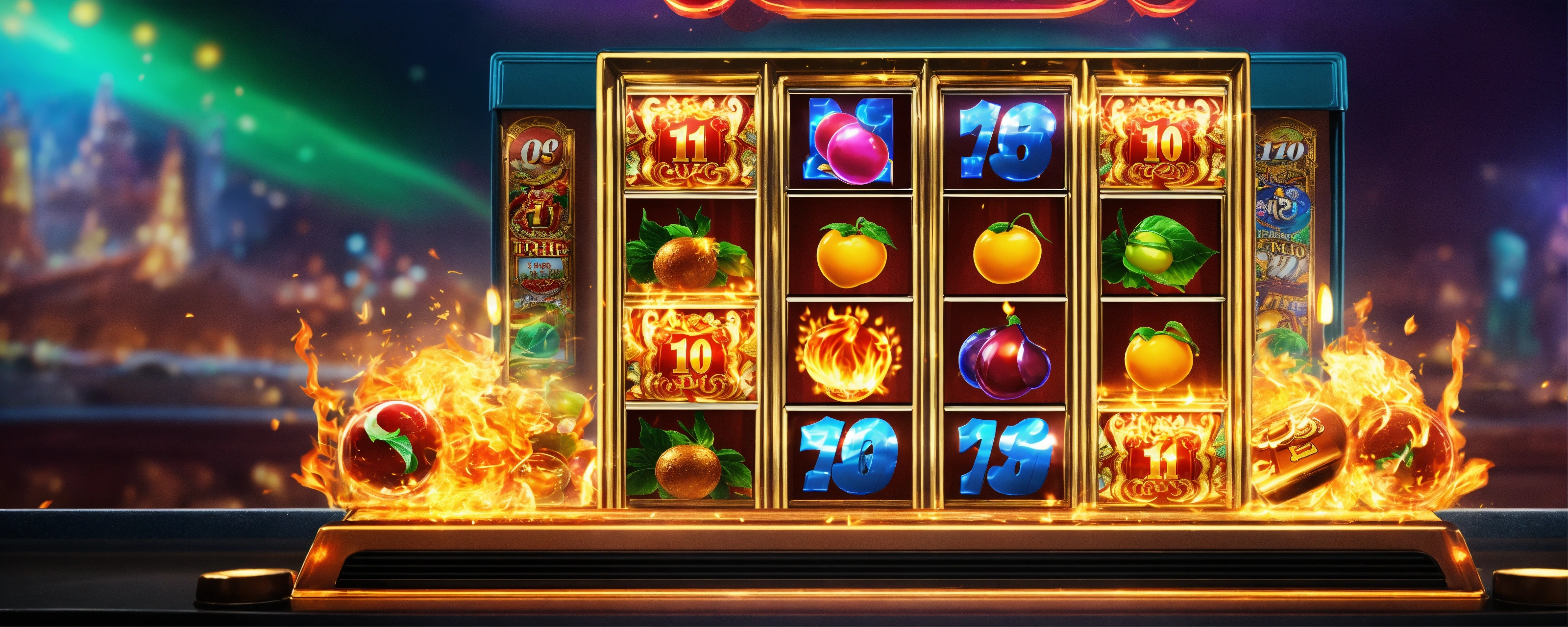 Lexica - Slot game, slot game machine, flame particles and lights, high ...