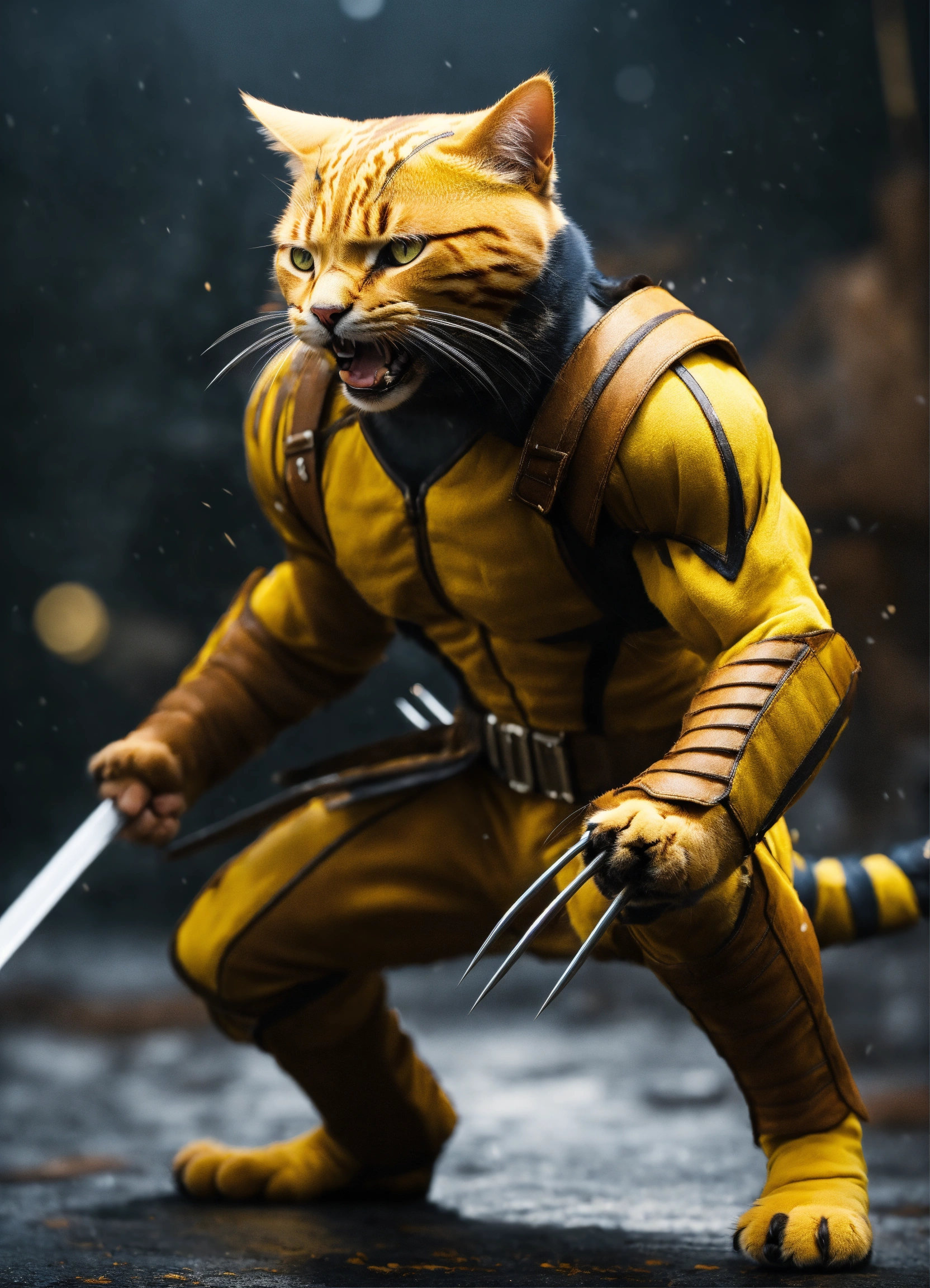 Lexica - Produce me an image of cat wolverine in fighting action, movie ...