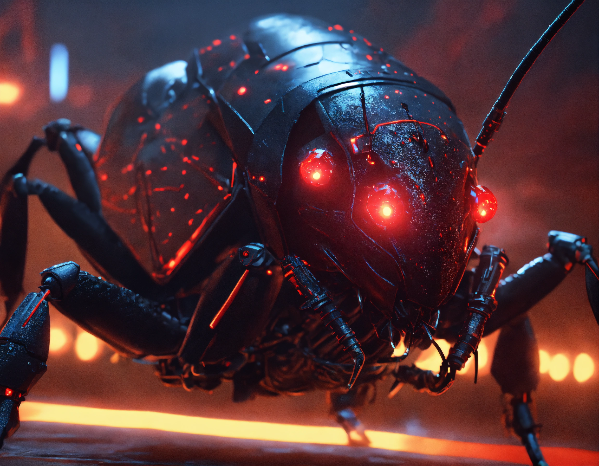 Lexica - Zoom out shot of standing black cockroach faced humanoid with ...