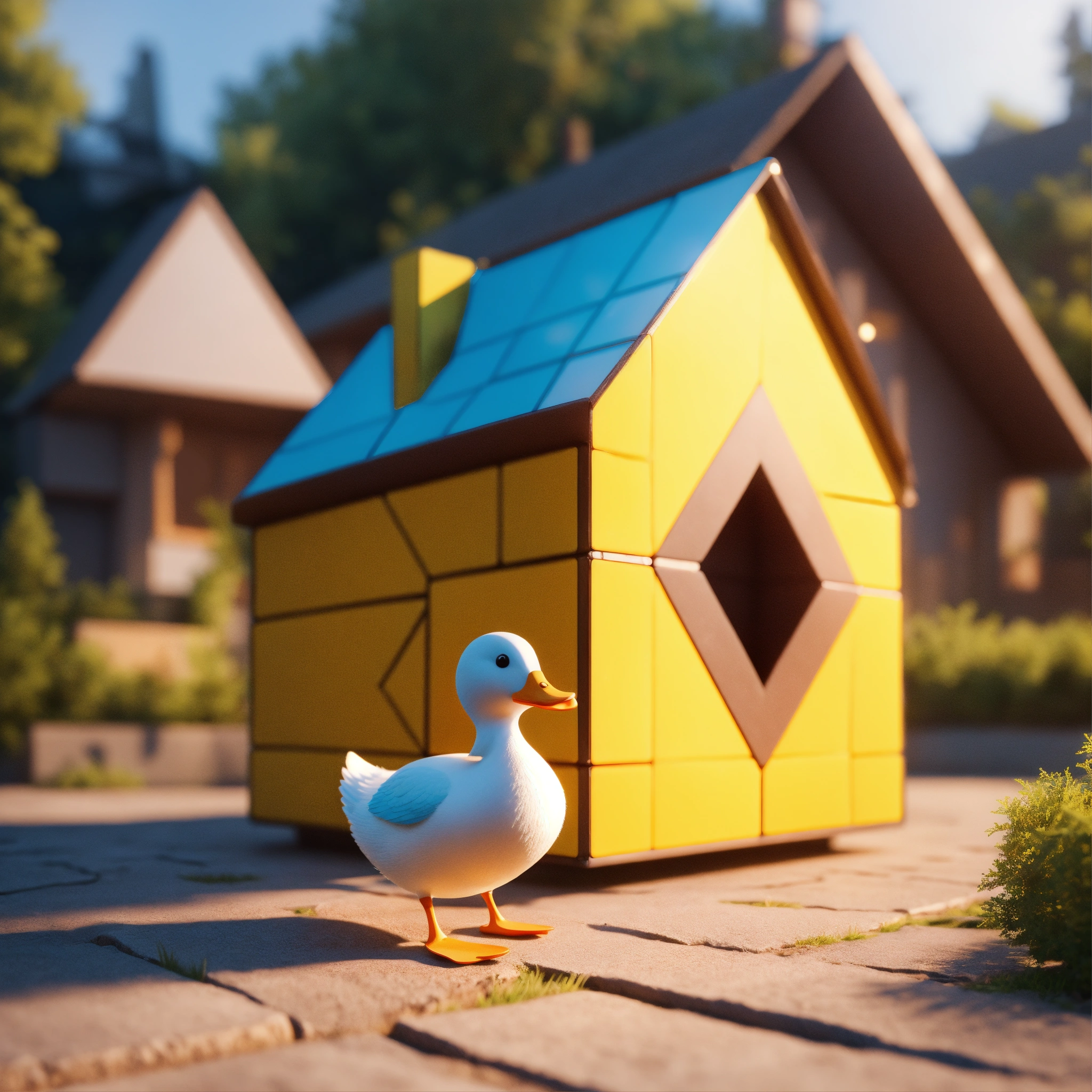 Lexica - A cute geometric shaped duck in front of a perfect cube shaped ...