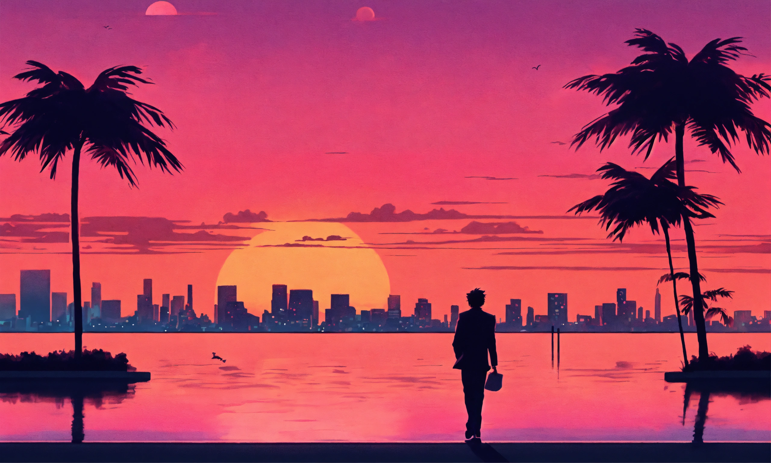 Lexica - Anime miami vice, lofi, sunset skyline, 2d, studio ghibli ...