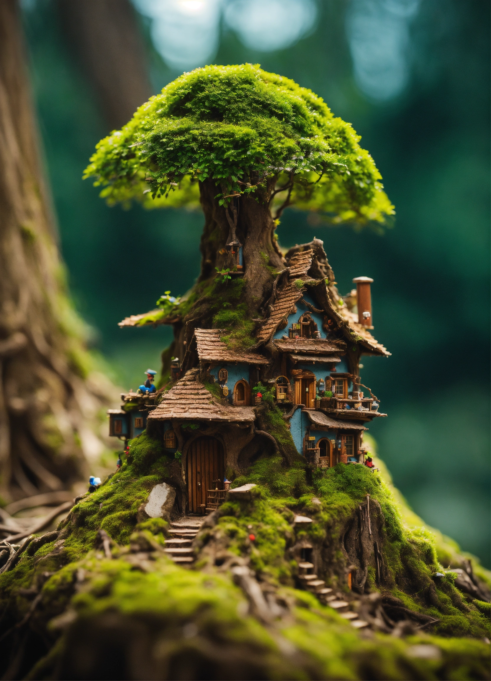 Lexica - Tiny City made within tree roots , best quality, intricate ...