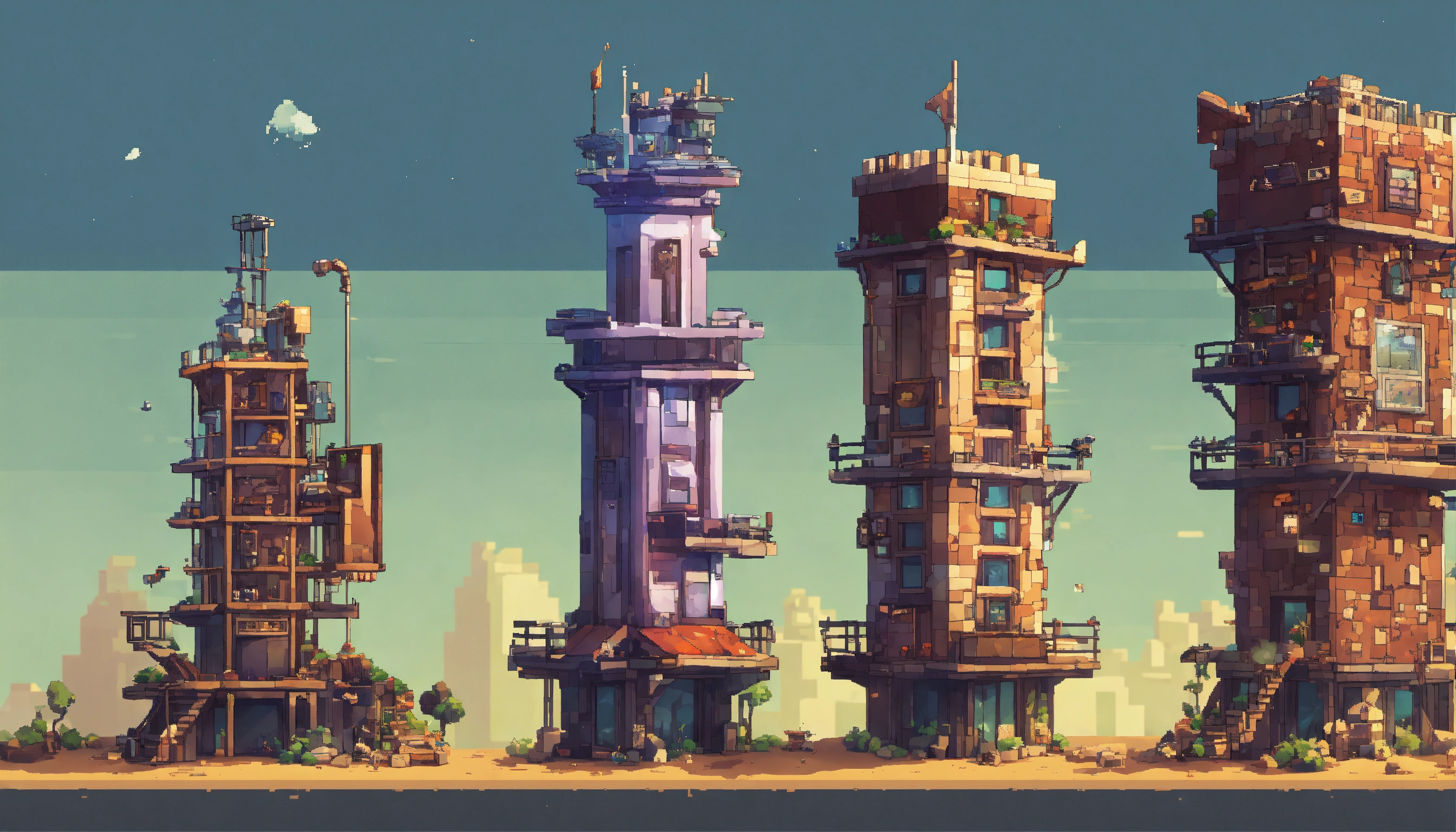 Lexica - Simple clean blocky 2d isometric pixel concept sprites of an ...