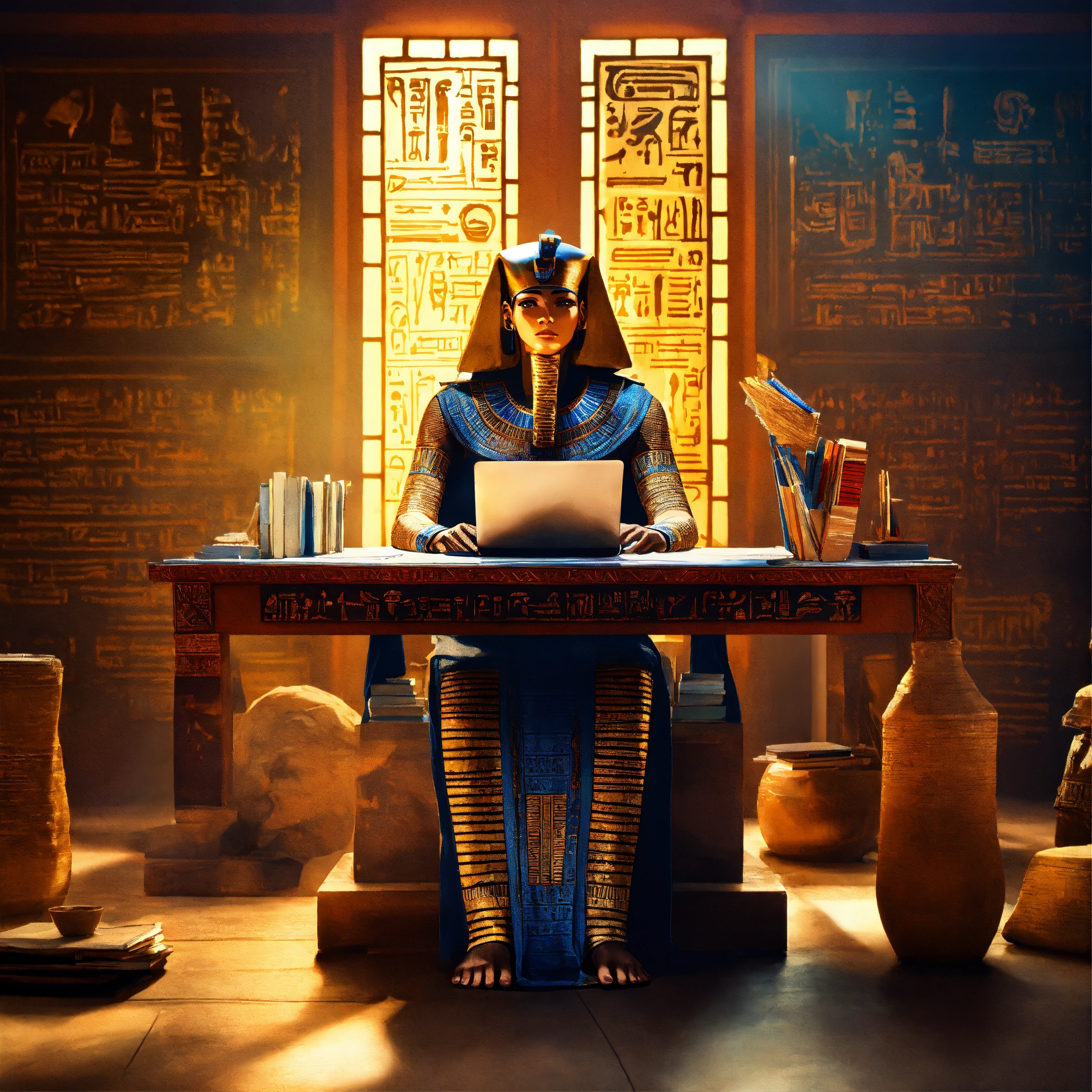 Lexica - An Egyptian mummy sitting at a desk, studying artificial ...