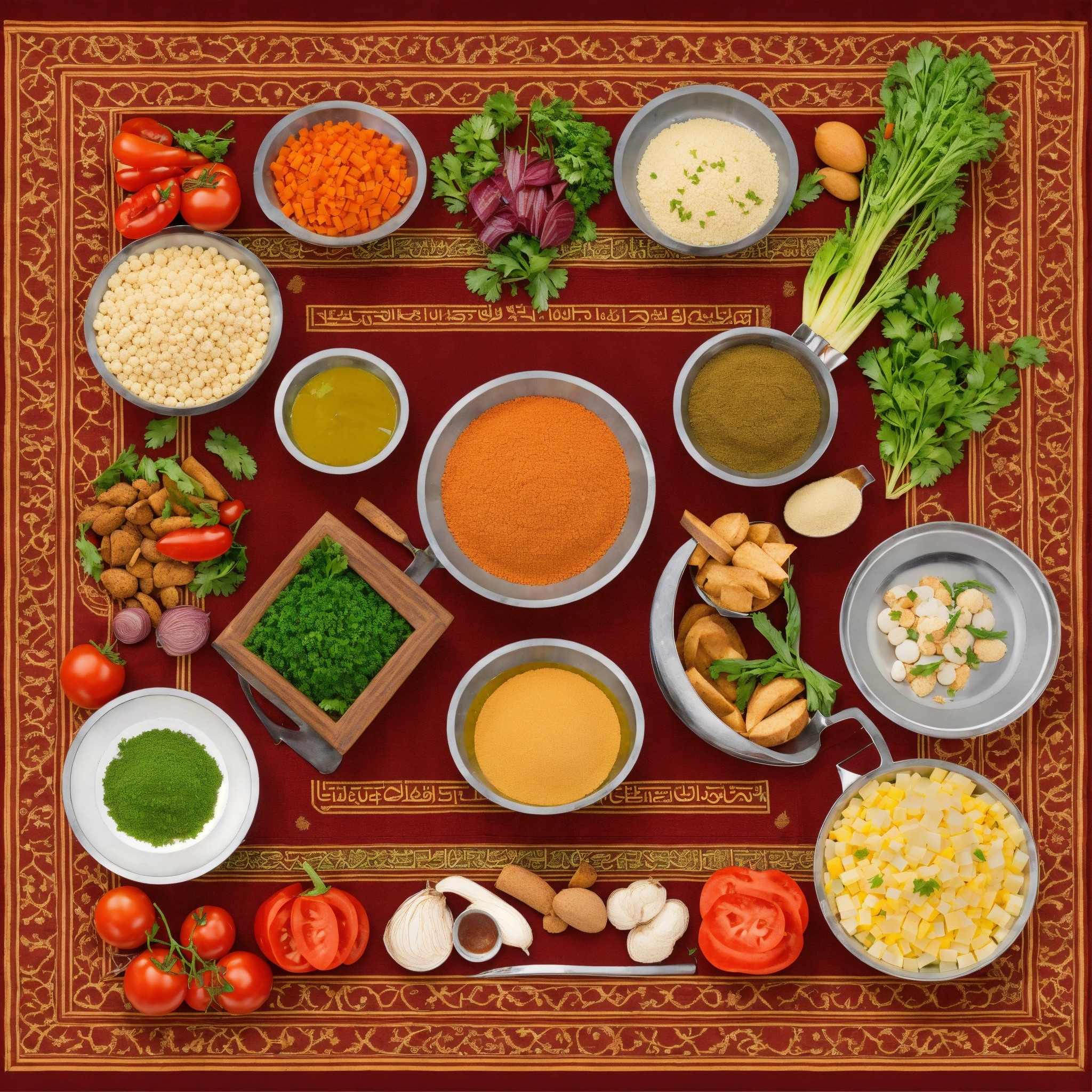Lexica - Top view of a table with traditional cloth and many cooking ...