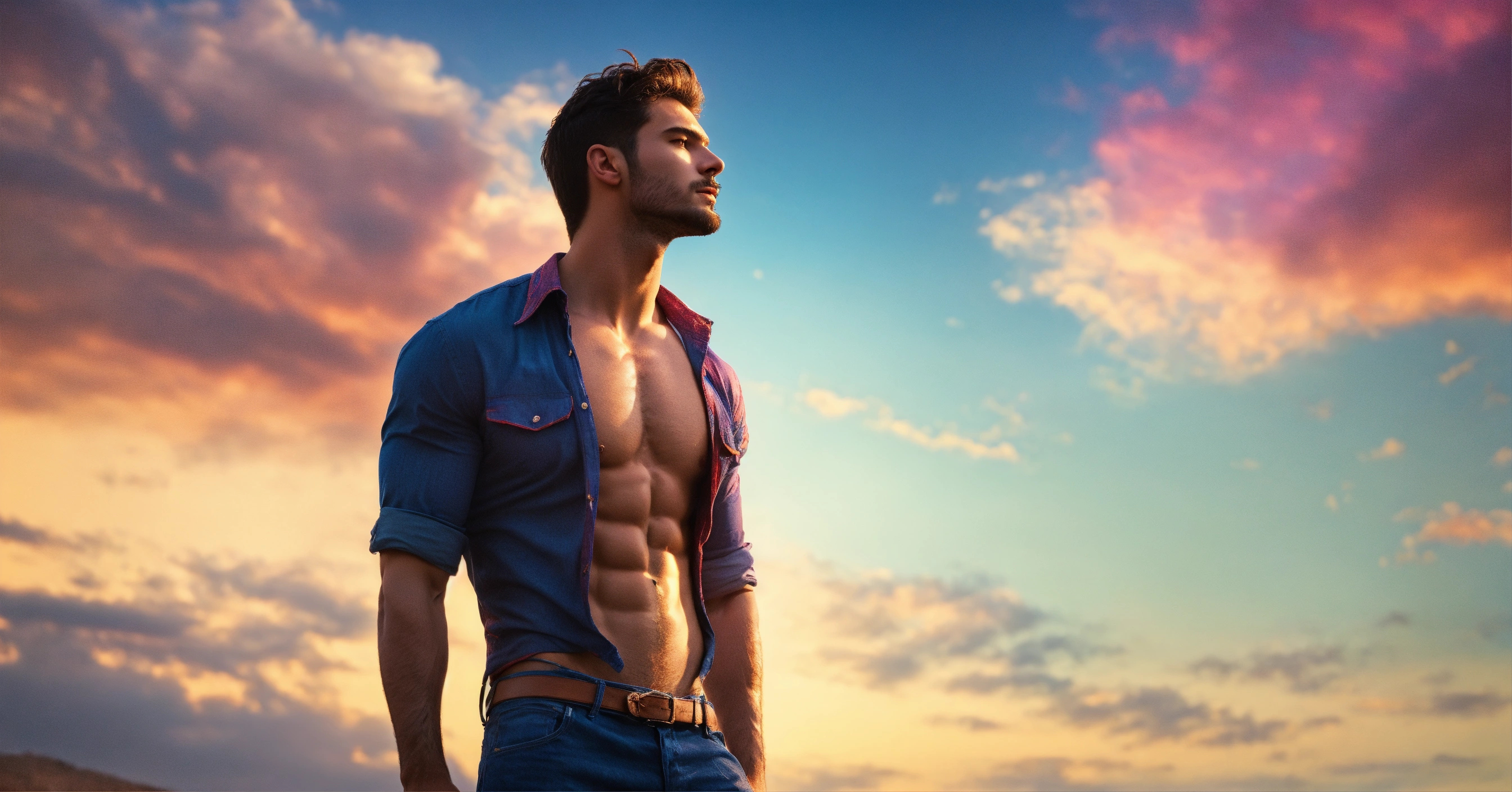 Lexica - Gorgeous well built guy, open shirt, full body view, looking ...