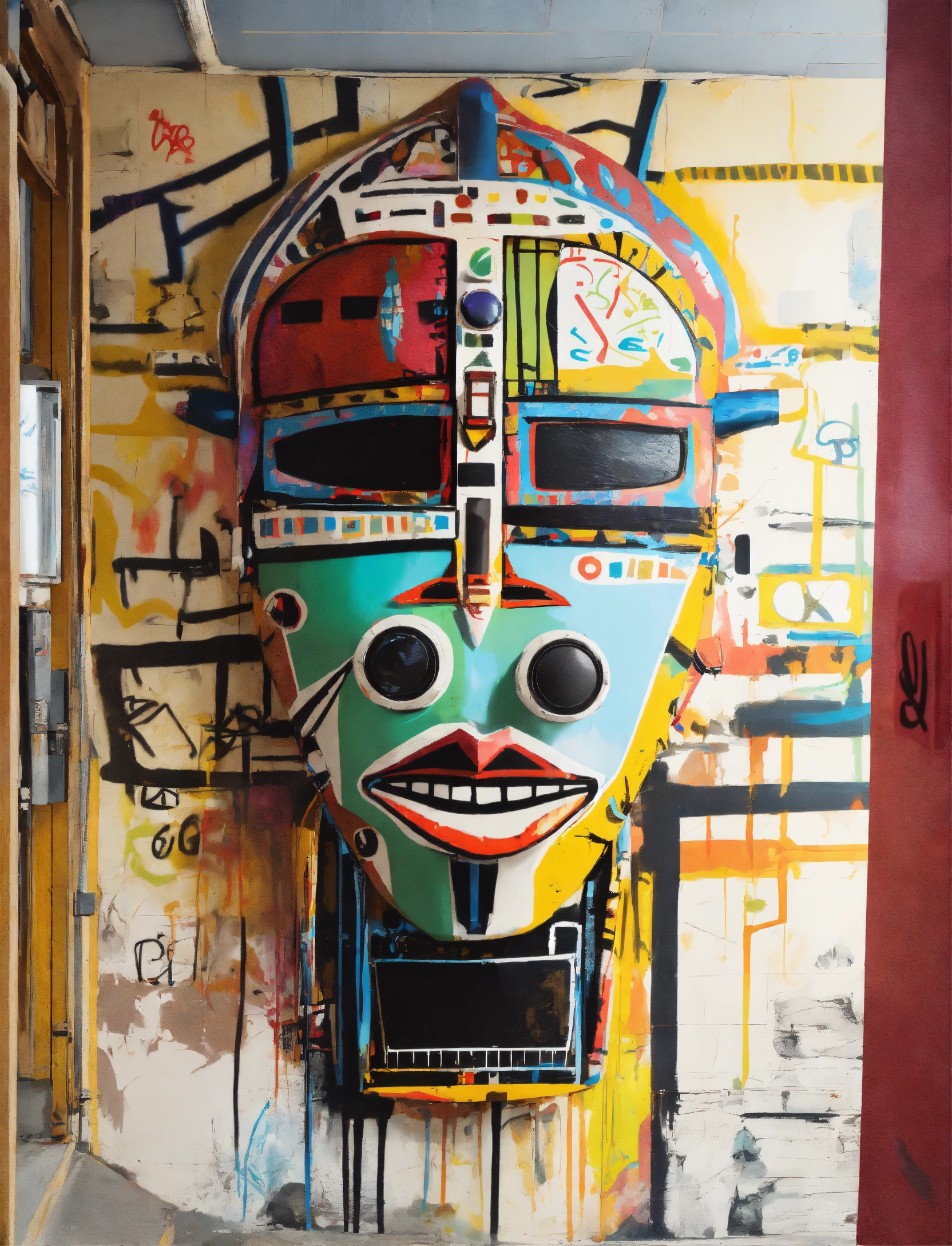 Lexica - Graffiti art African tribal mask robot collage style abstract ...