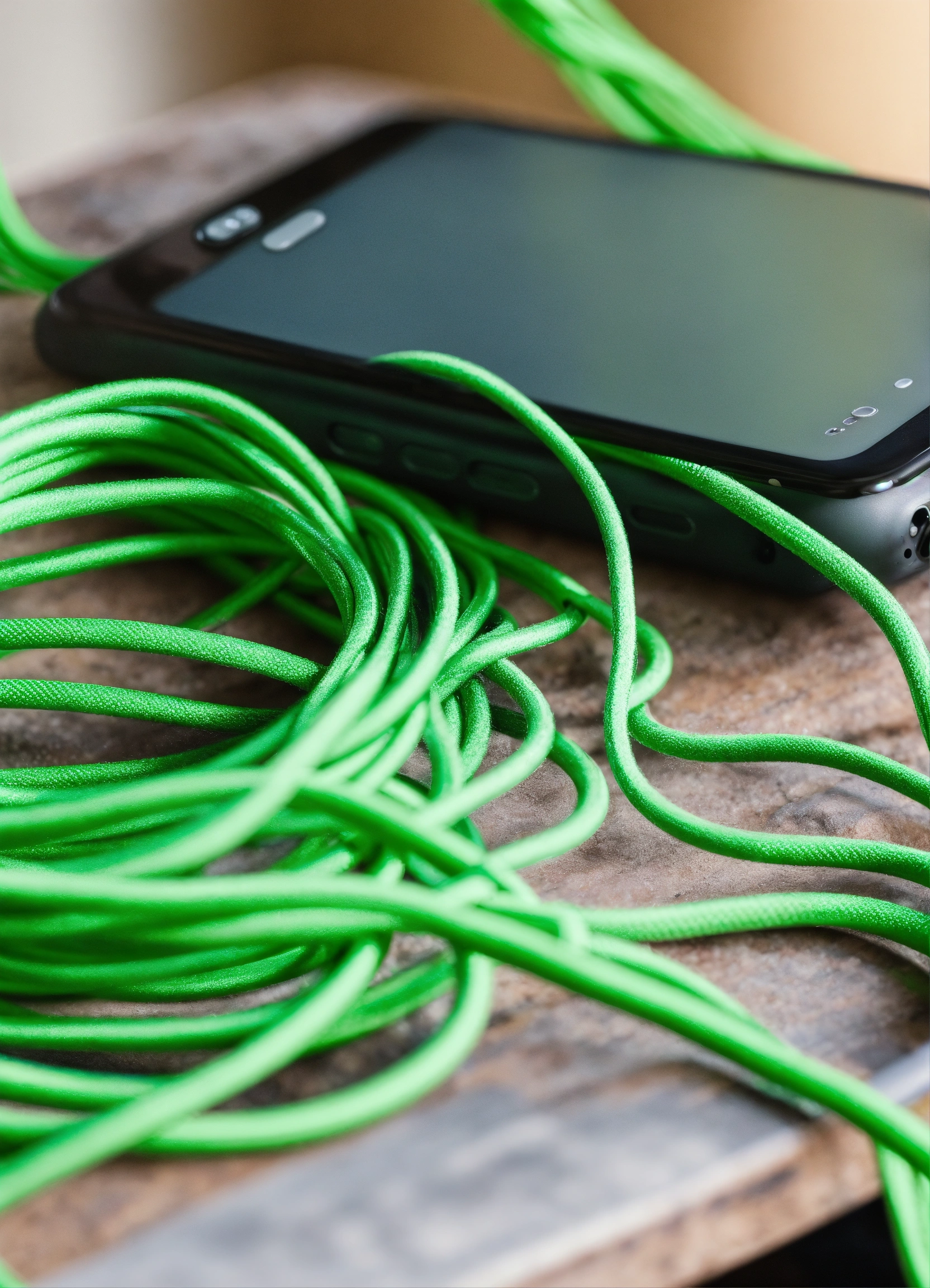 Lexica - Green bungee cords in knot, cords holding phone, cords coming ...