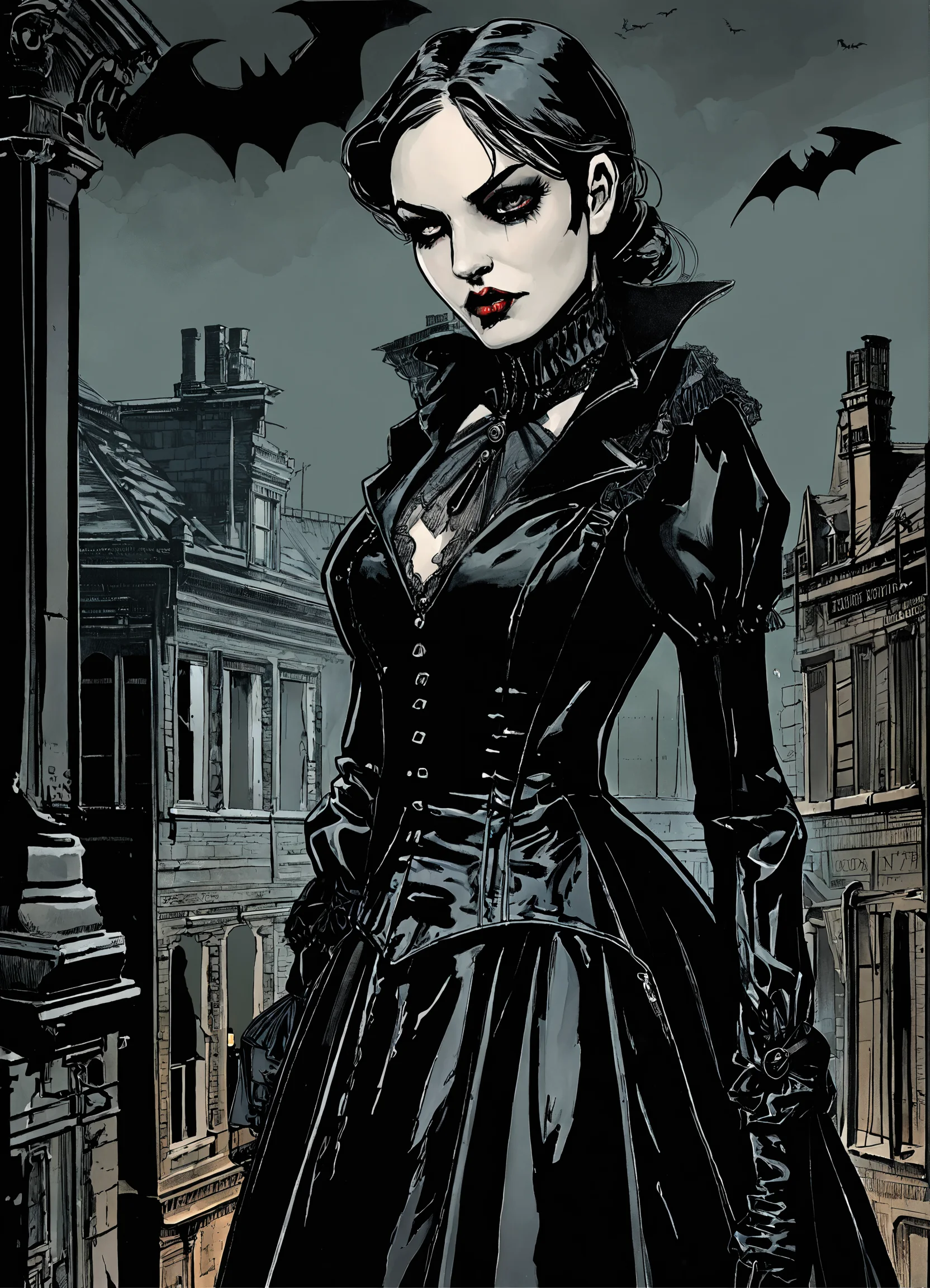 Lexica - Graphic novel art, stunning female vampire model, strict black ...