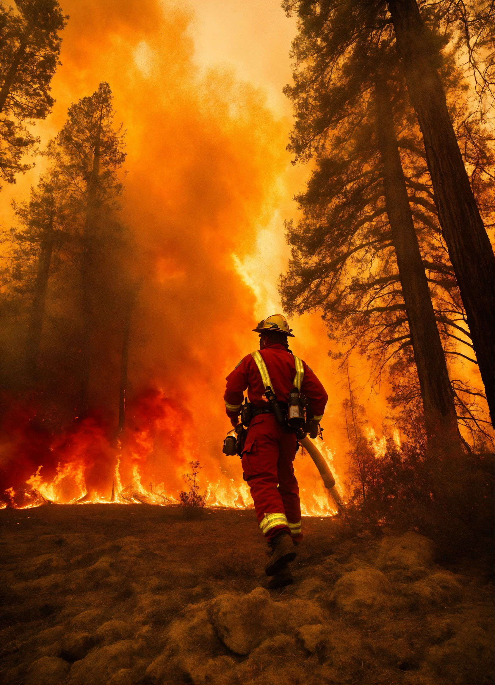 Lexica - California, intense wildland firefighter, surreal, photo