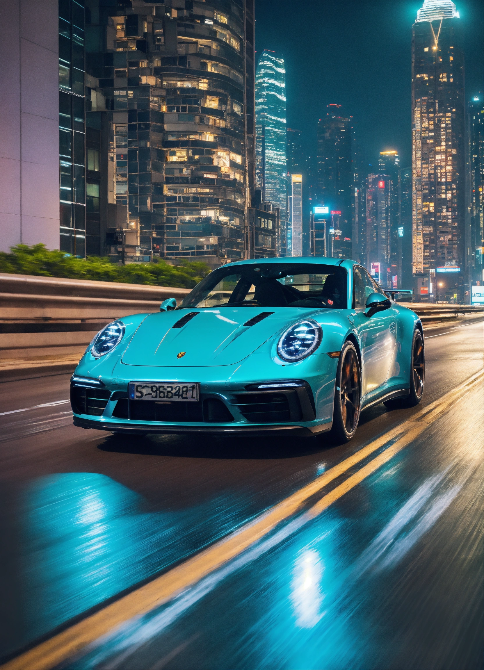 Lexica - 2023 Porsche 911, cyan, doors opened, metallic appearance ...