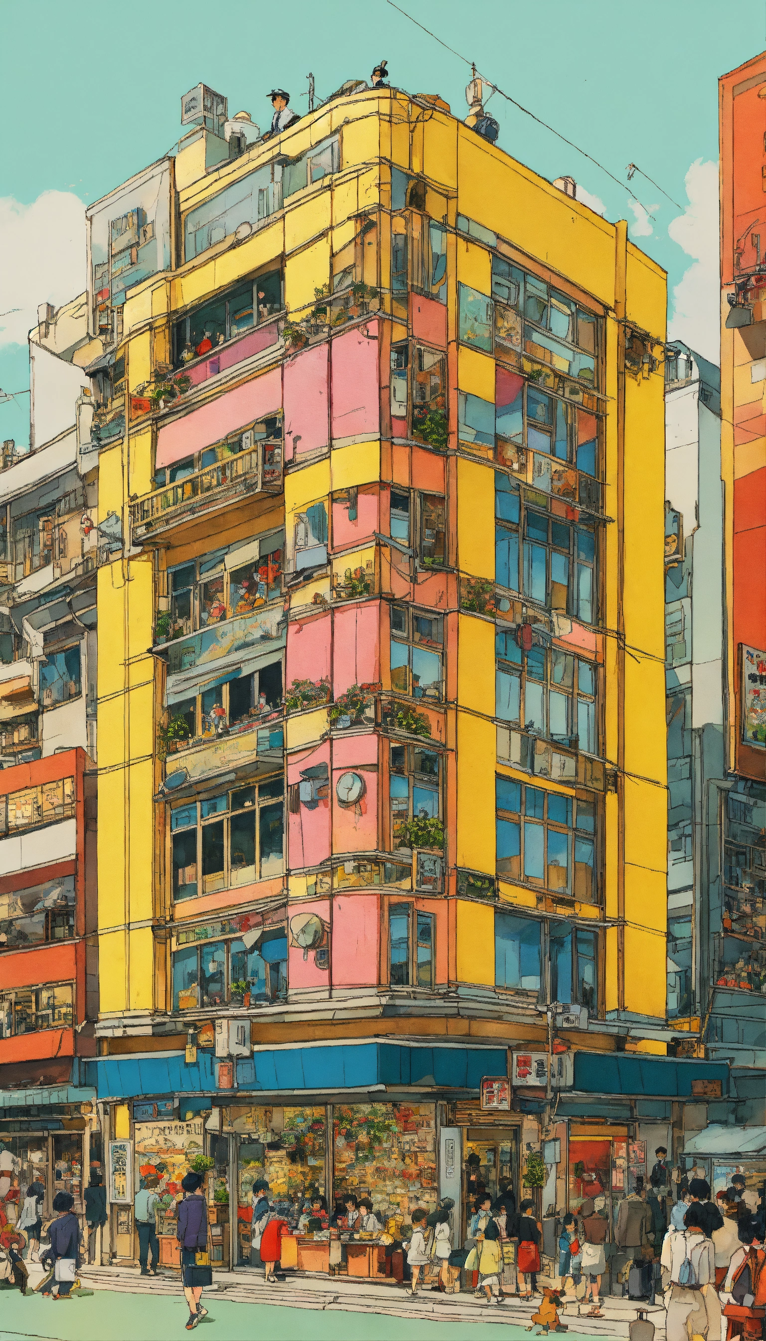 Lexica - Detailed, vibrant illustration of a Tokyo building, by Herge ...