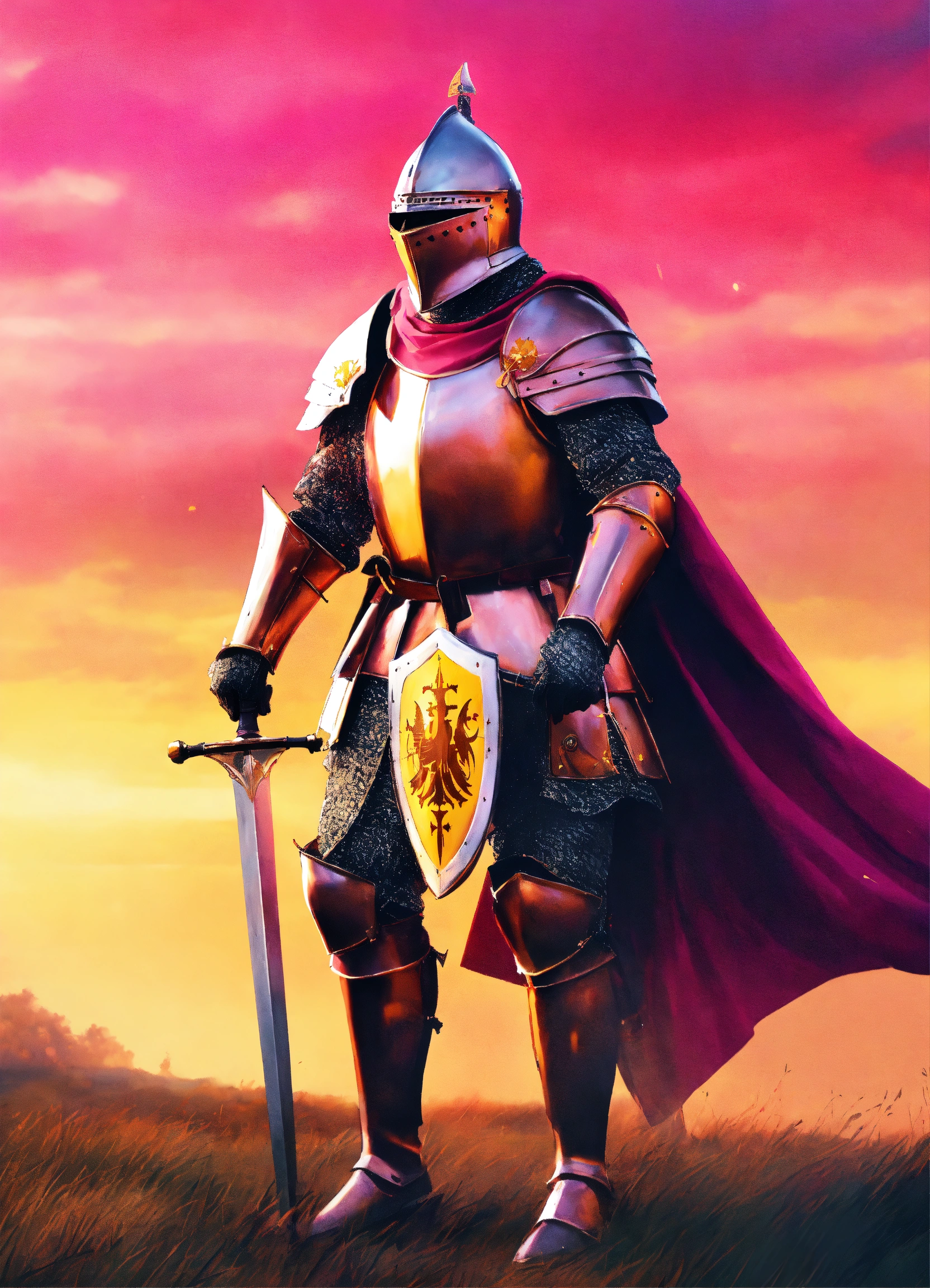 Lexica - A knight in pink and yellow, heraldry, medieval, banner on a ...