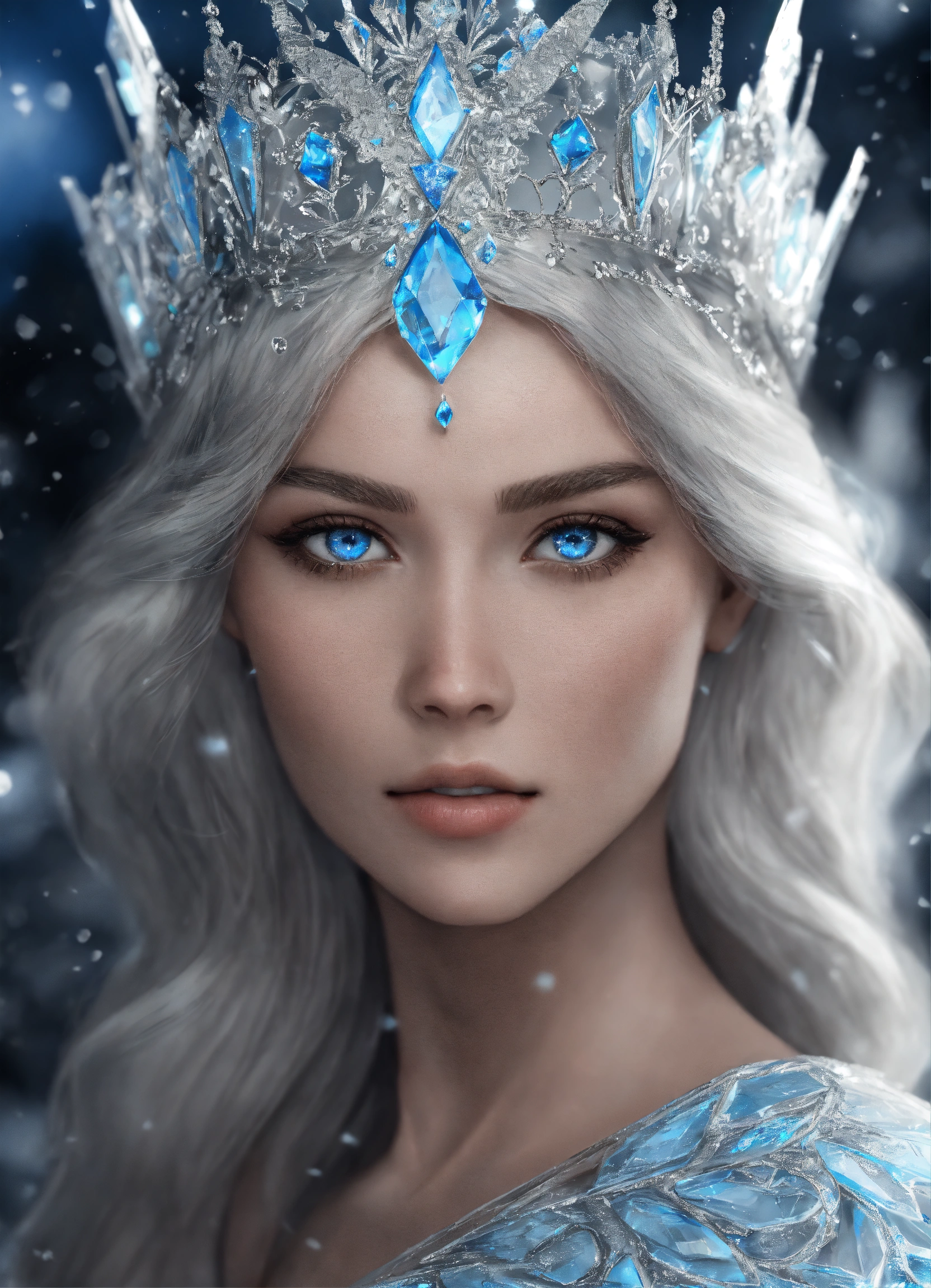 Lexica - Photorealistic, blackandwhite, ice queen, blue eyes, close up ...