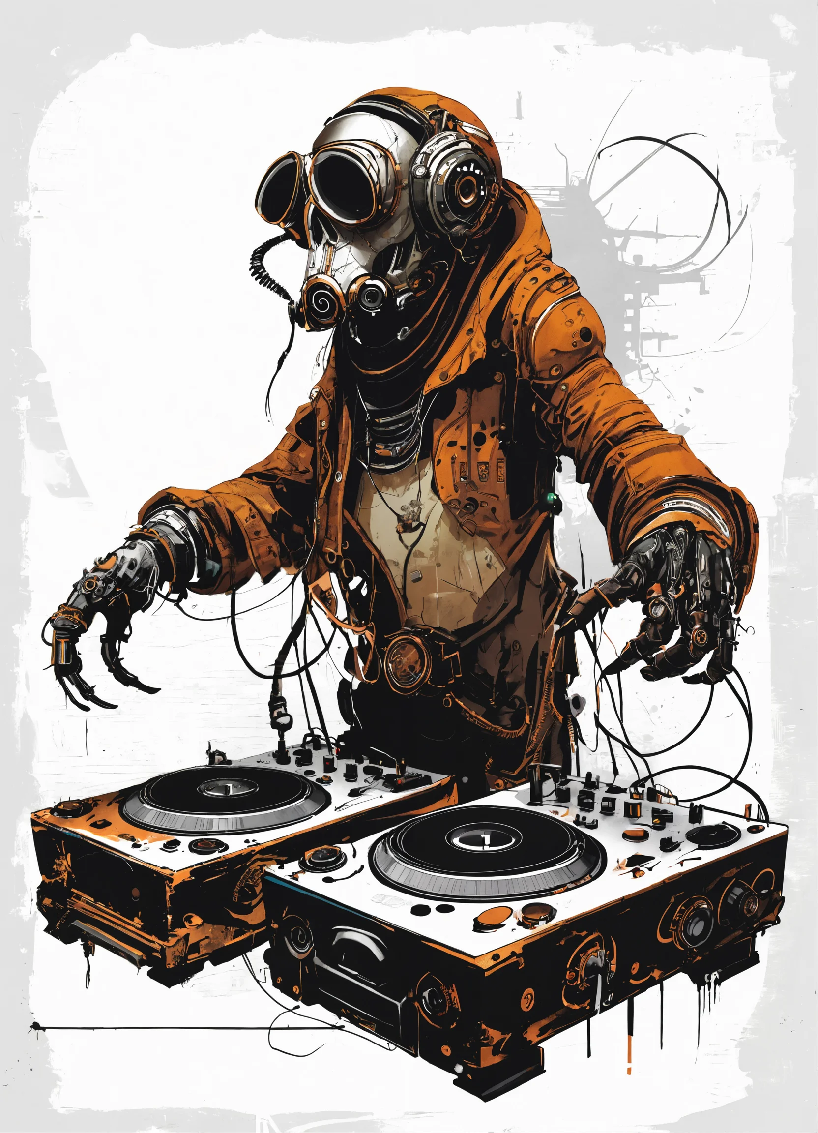 Lexica - 2D vector, dark sci-fi steampunk creature on DJ turntables ...