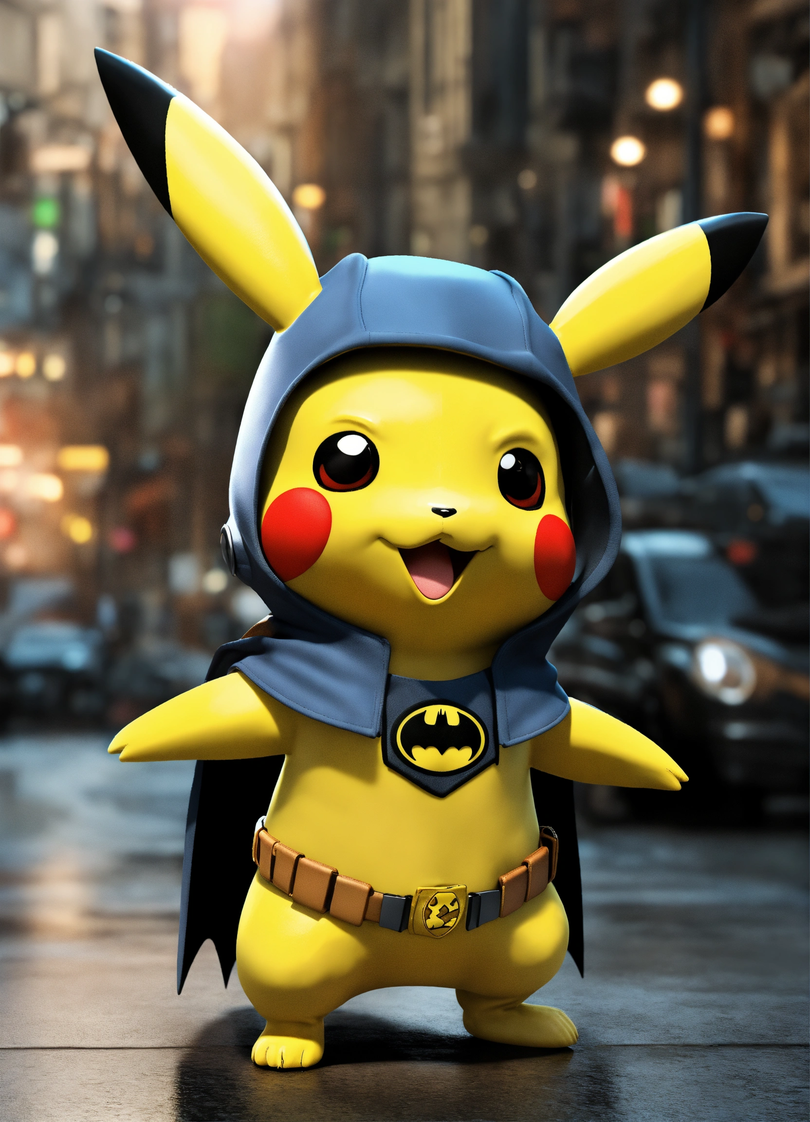 Lexica - A pikachu wearing the cloths of batman ,render oktan 3d