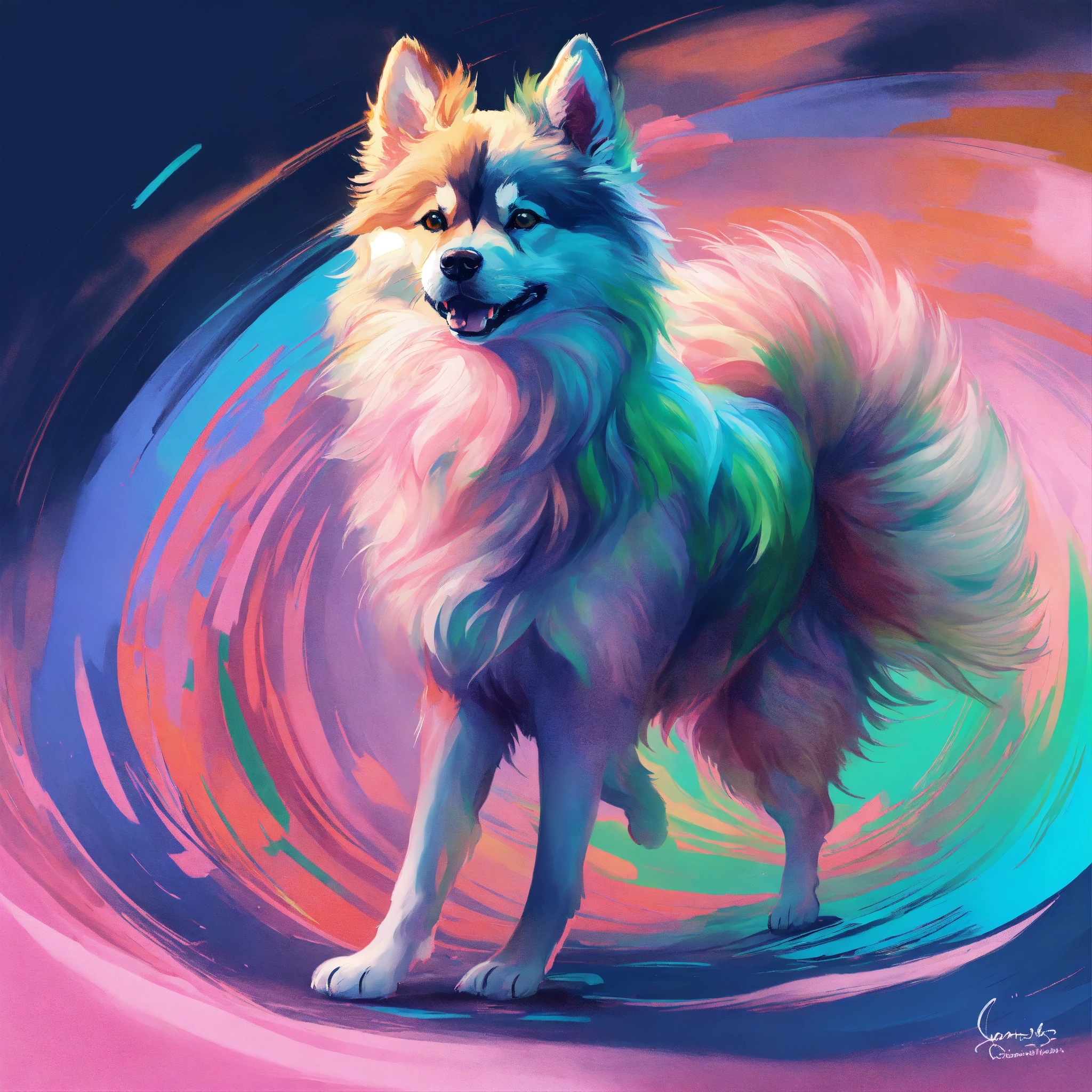 Lexica - In this vibrant painting, a graceful Pomsky black and white is ...