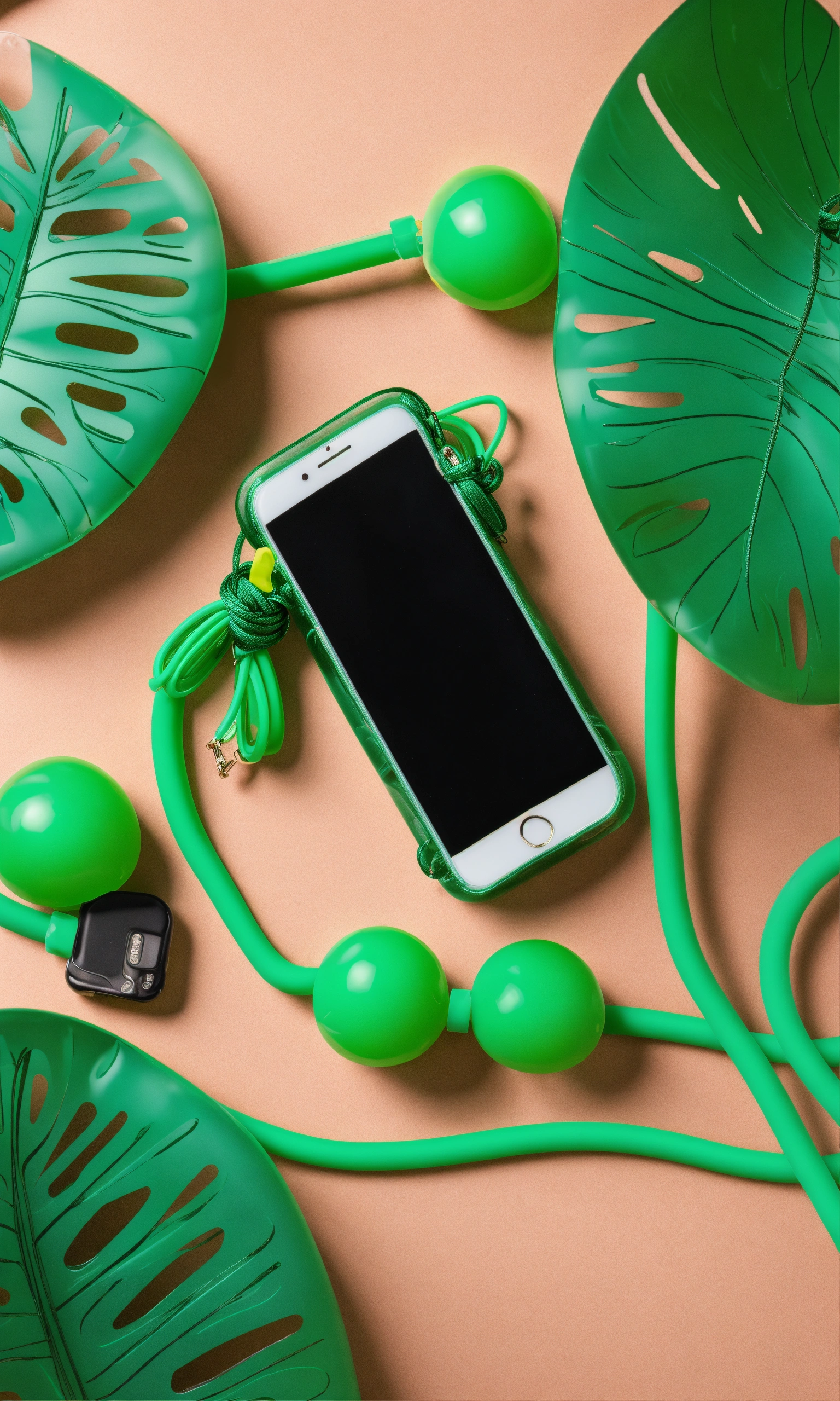 Lexica - Floating secured green bungee cords in knot wrapped around ...