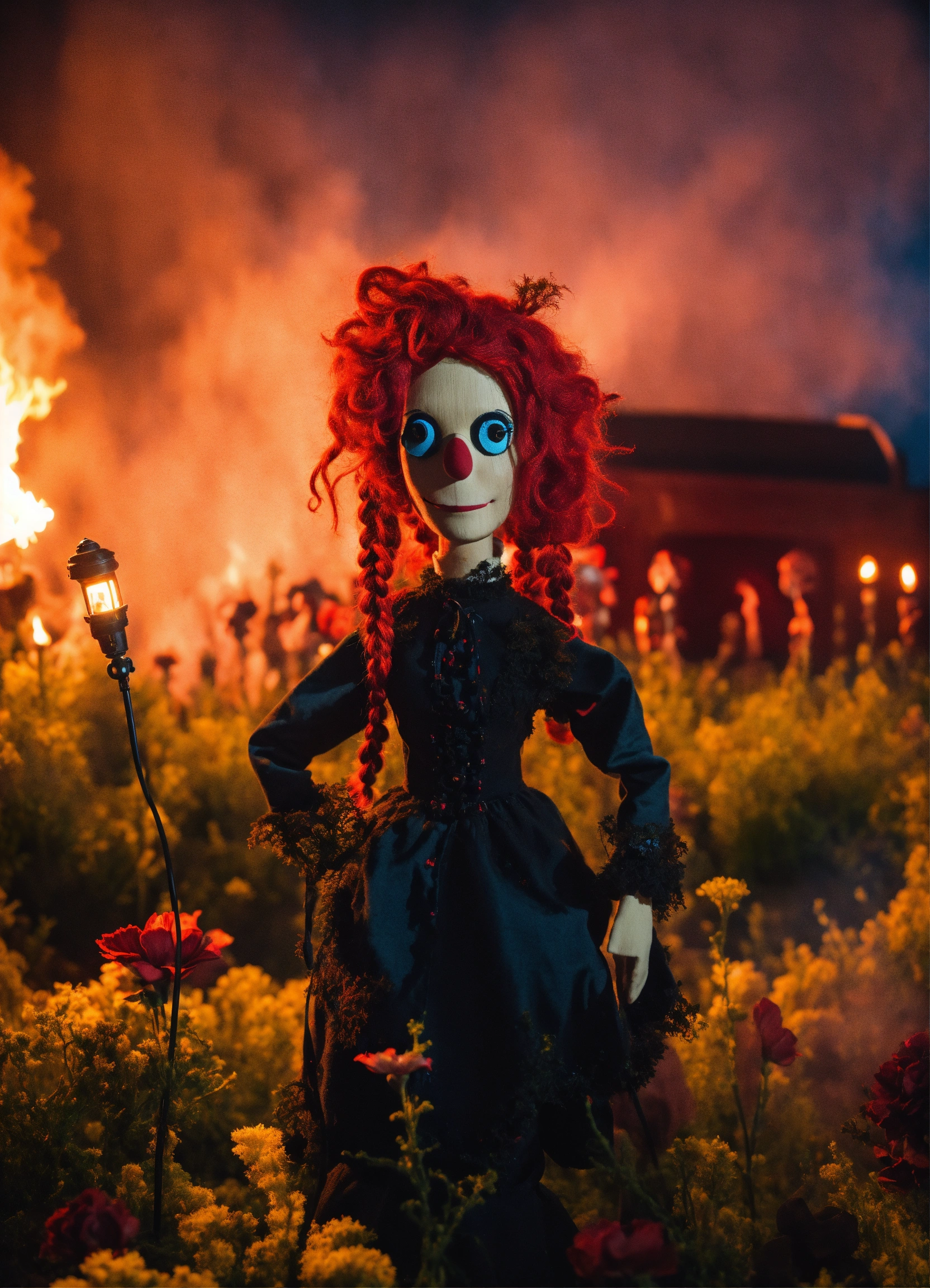 Lexica - One wooden puppets, a red-haired monster l with braids, happy ...