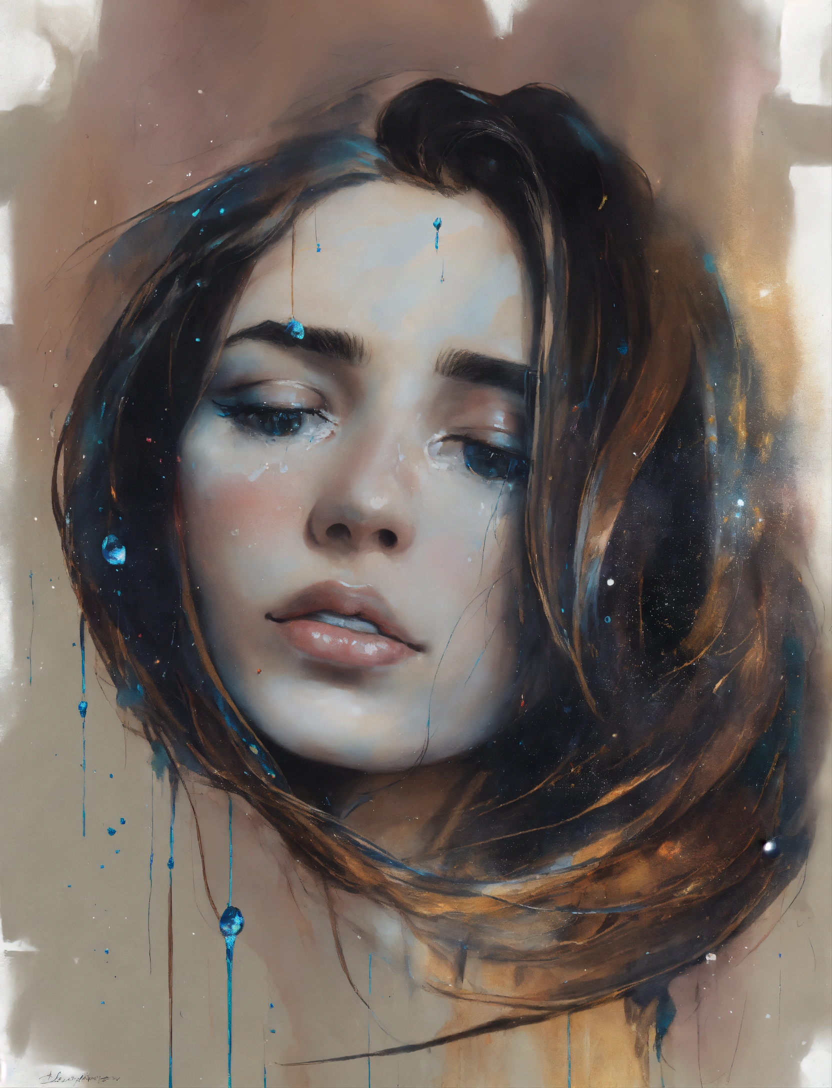 Lexica - Finding cosmic purpose of life, sad beautiful side face young ...