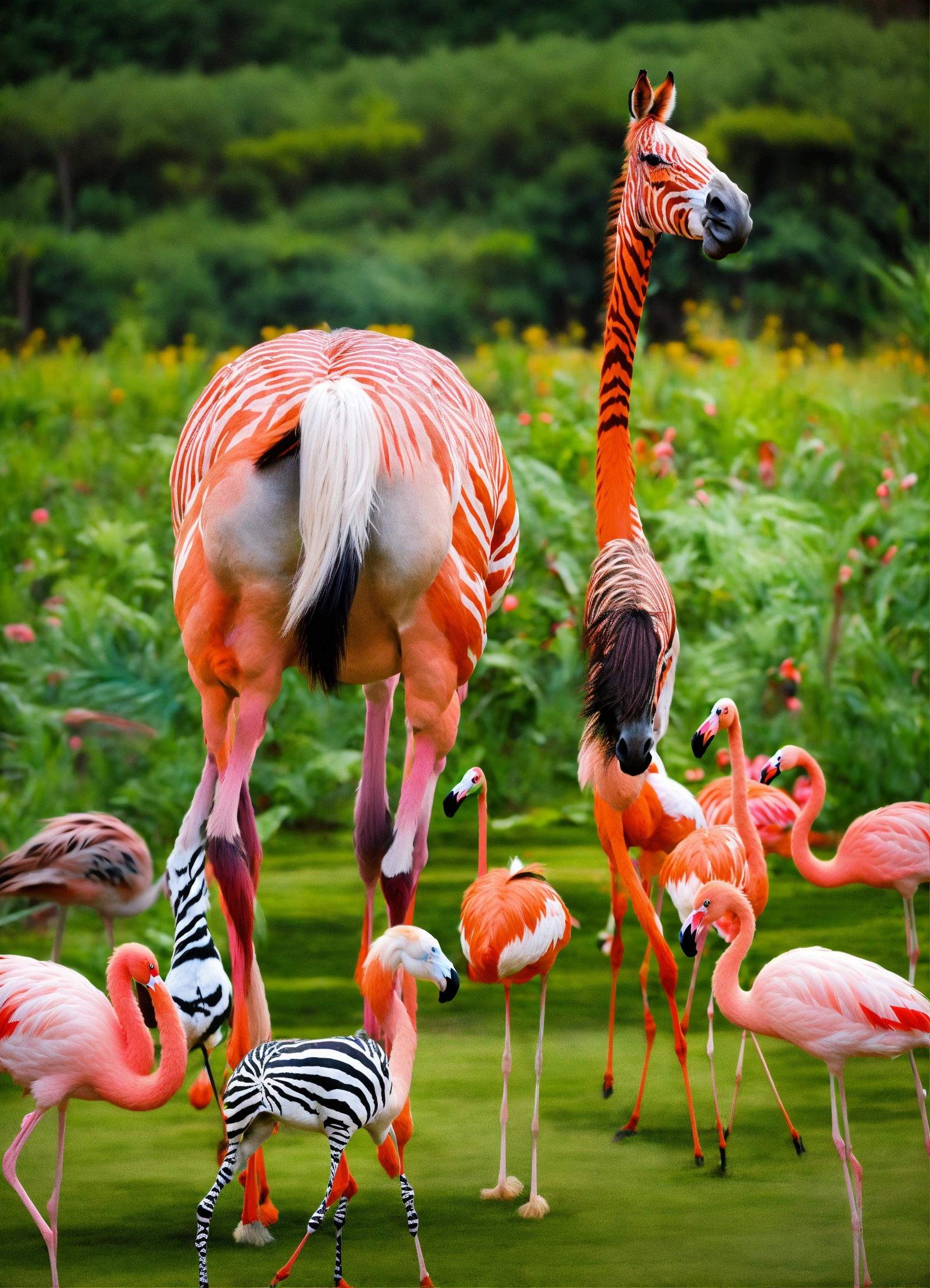 Lexica - Zebra and flamingo and ant and avocado and horses mixed painted