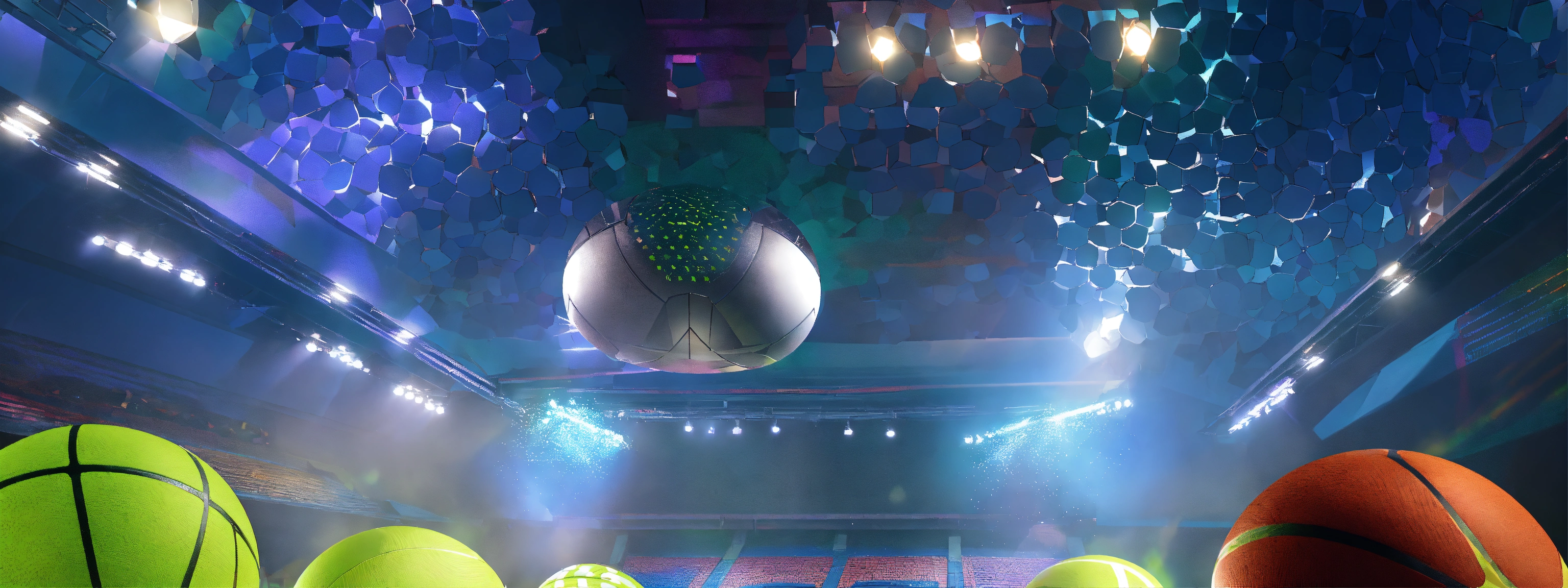 Lexica - Design an image featuring 50 illuminated handballs forming ...