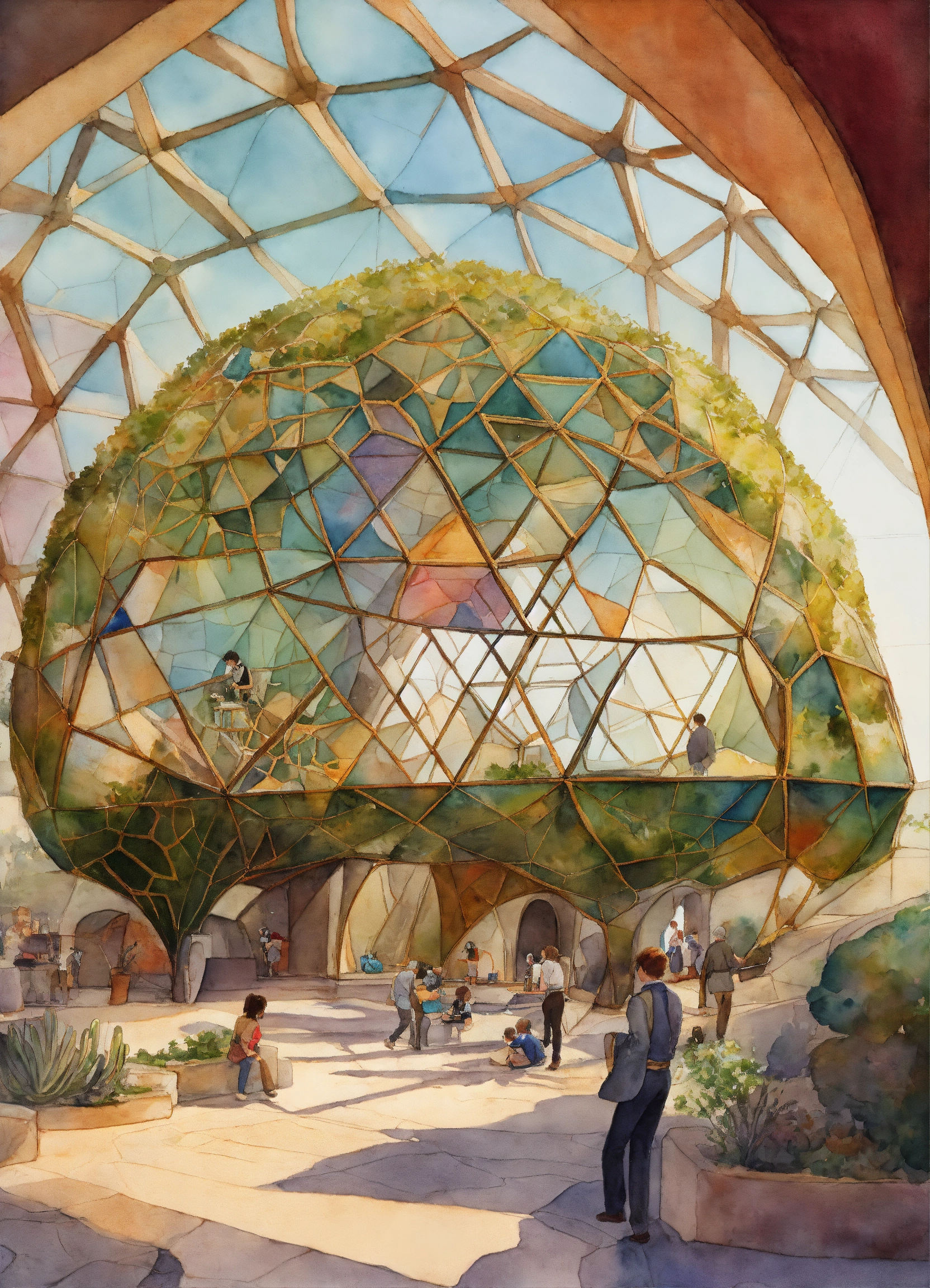 Lexica - Beautiful muted watercolor painting of lots of youth building ...