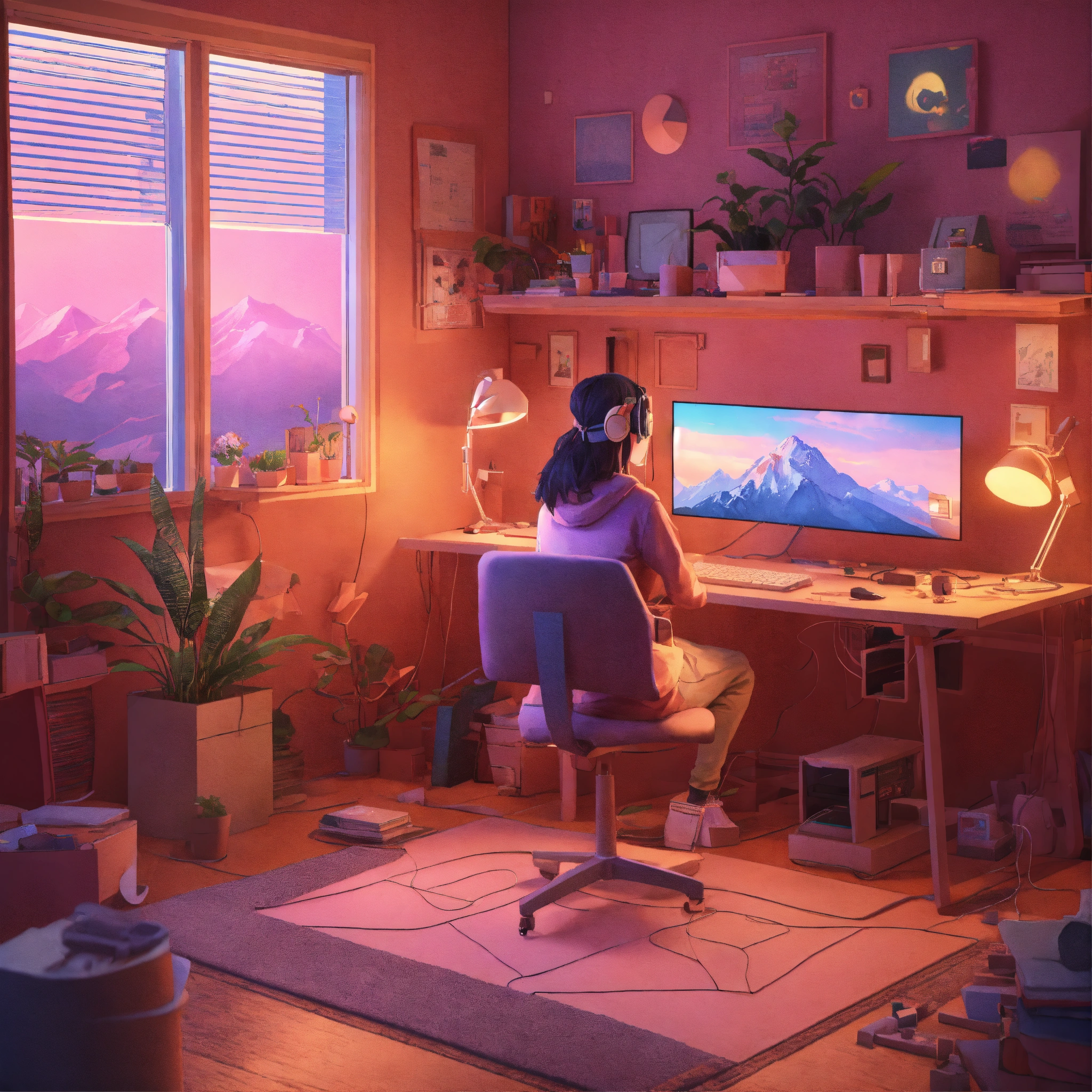 Lexica - Pastel render, a lofi girl programmer in front of his computer ...
