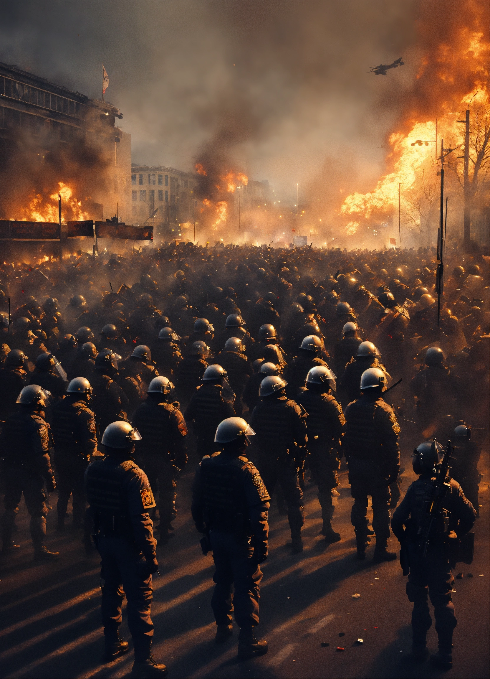 Lexica - Evil demonic Militarized police at a protest, chaotic scene ...